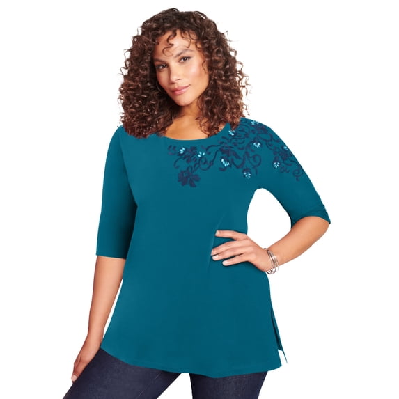 Roaman's Women's Plus Size Three-Quarter Sleeve Embellished Tunic ...
