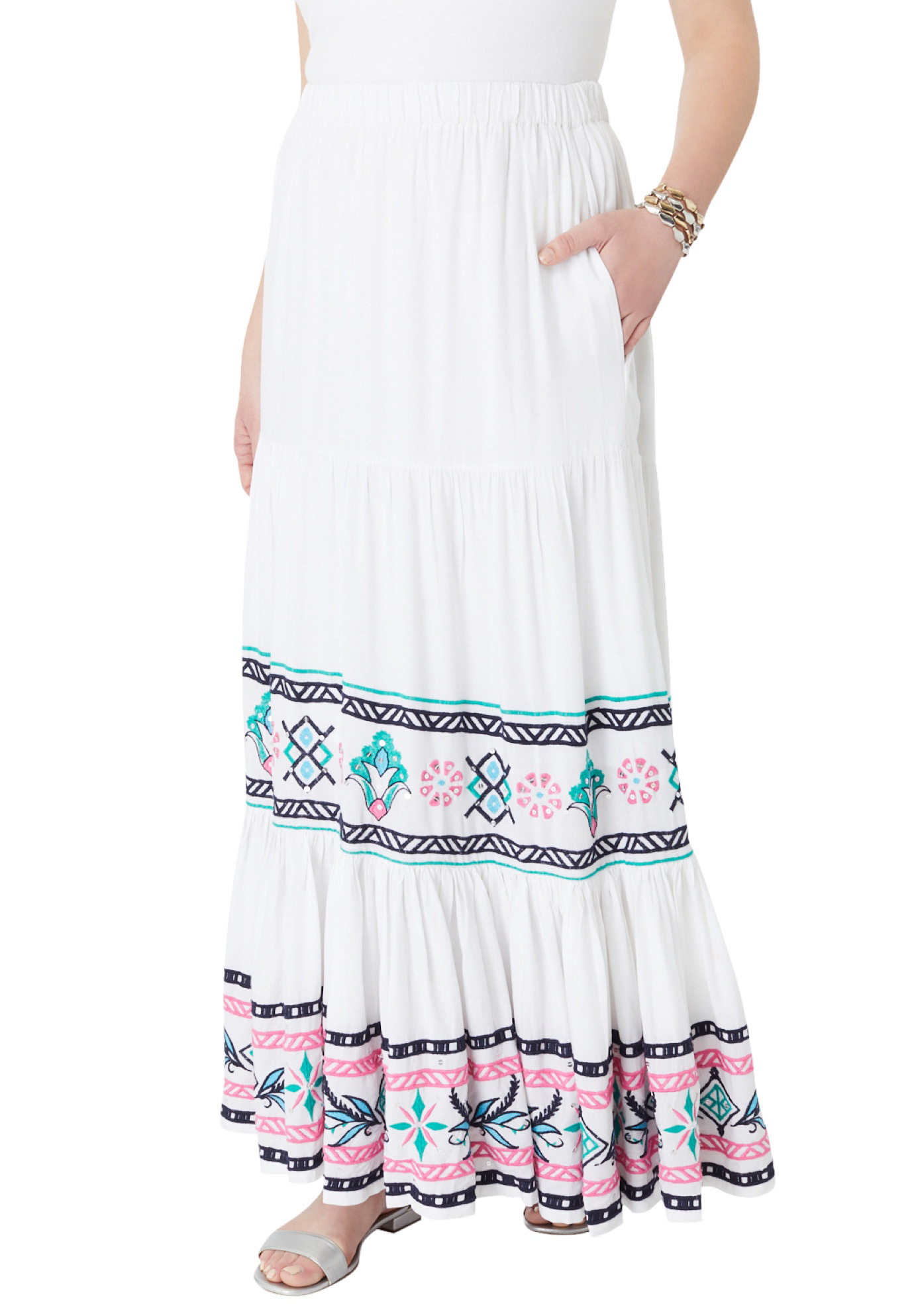 Roaman's Women's Plus Size Tiered Maxi Skirt - Walmart.com
