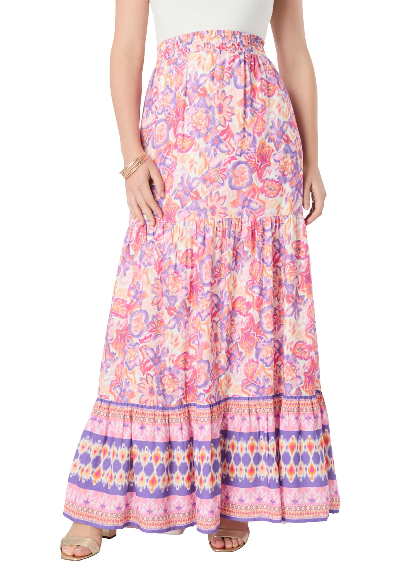 Roaman's Women's Plus Size Tiered Maxi Skirt - Walmart.com
