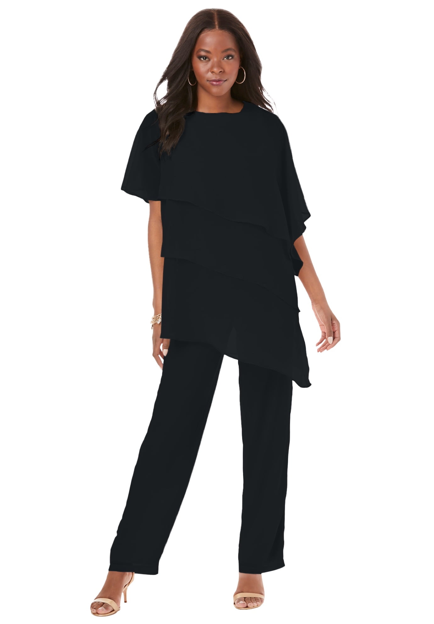 Roaman's Women's Plus Size Tiered Short Sleeve Pant Set - Walmart.com