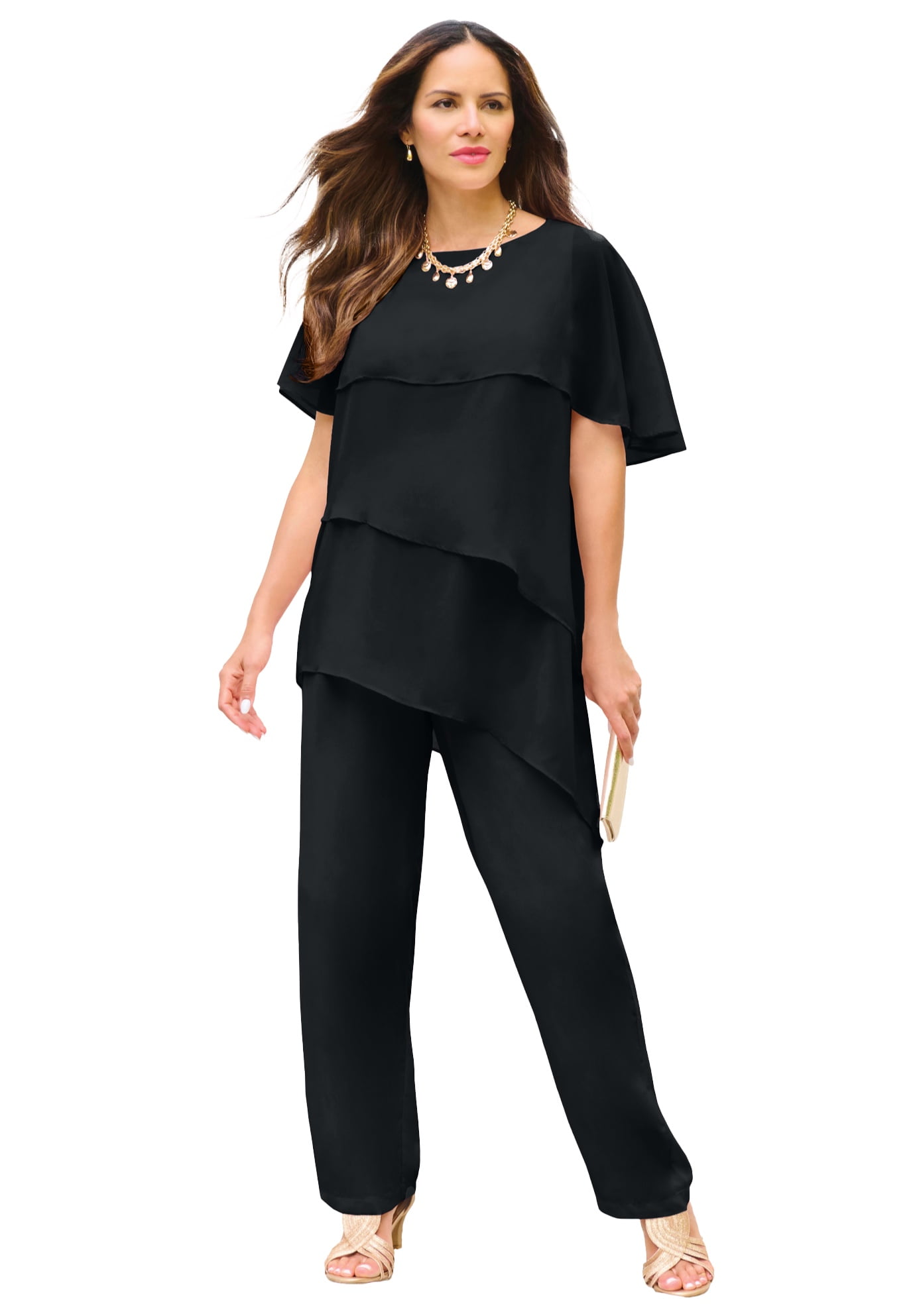 Roaman's Women's Plus Size Tiered Short Sleeve Pant Set - Walmart.com