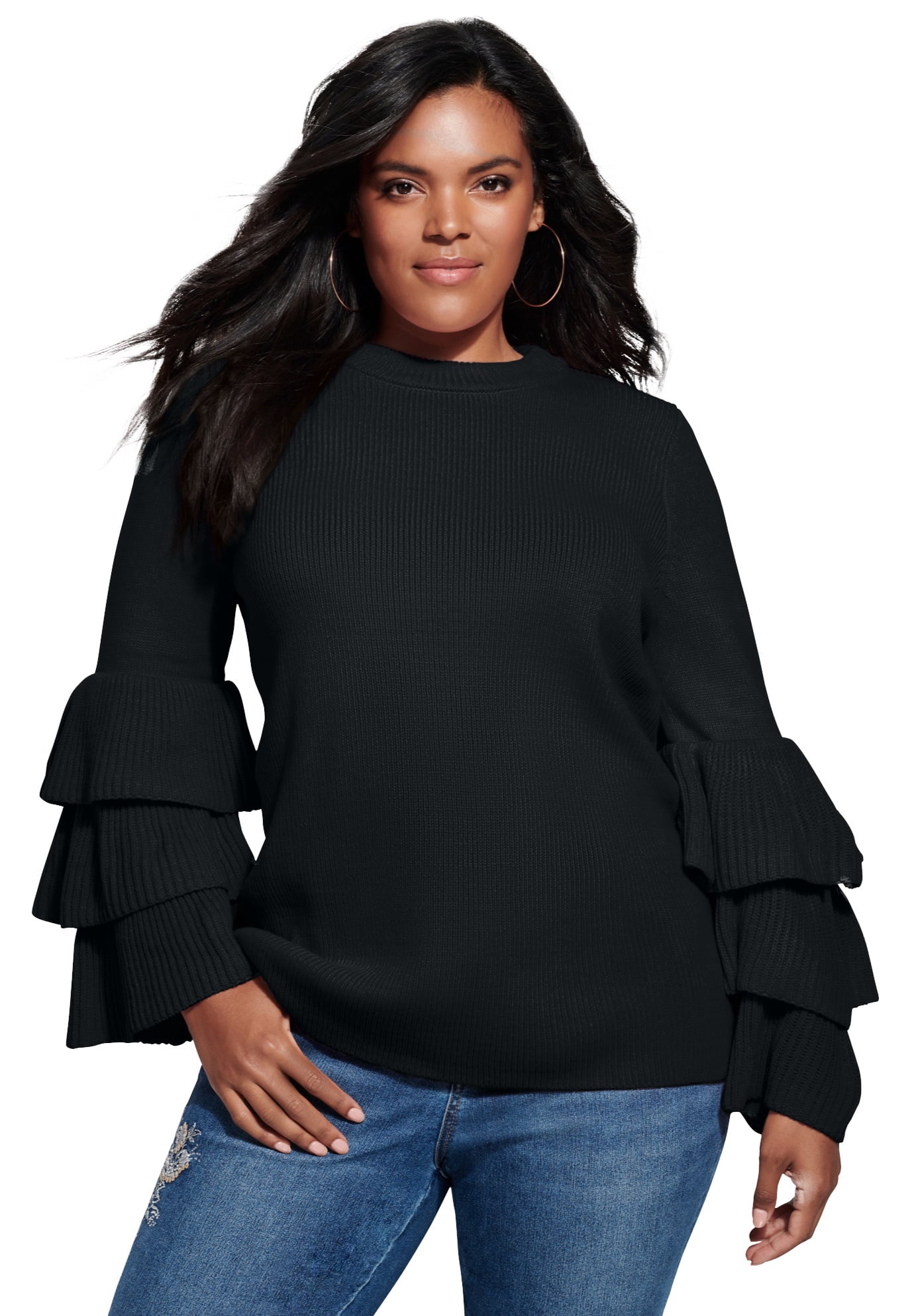 Roaman's Women's Plus Size Tiered Sleeve Sweater - Walmart.com