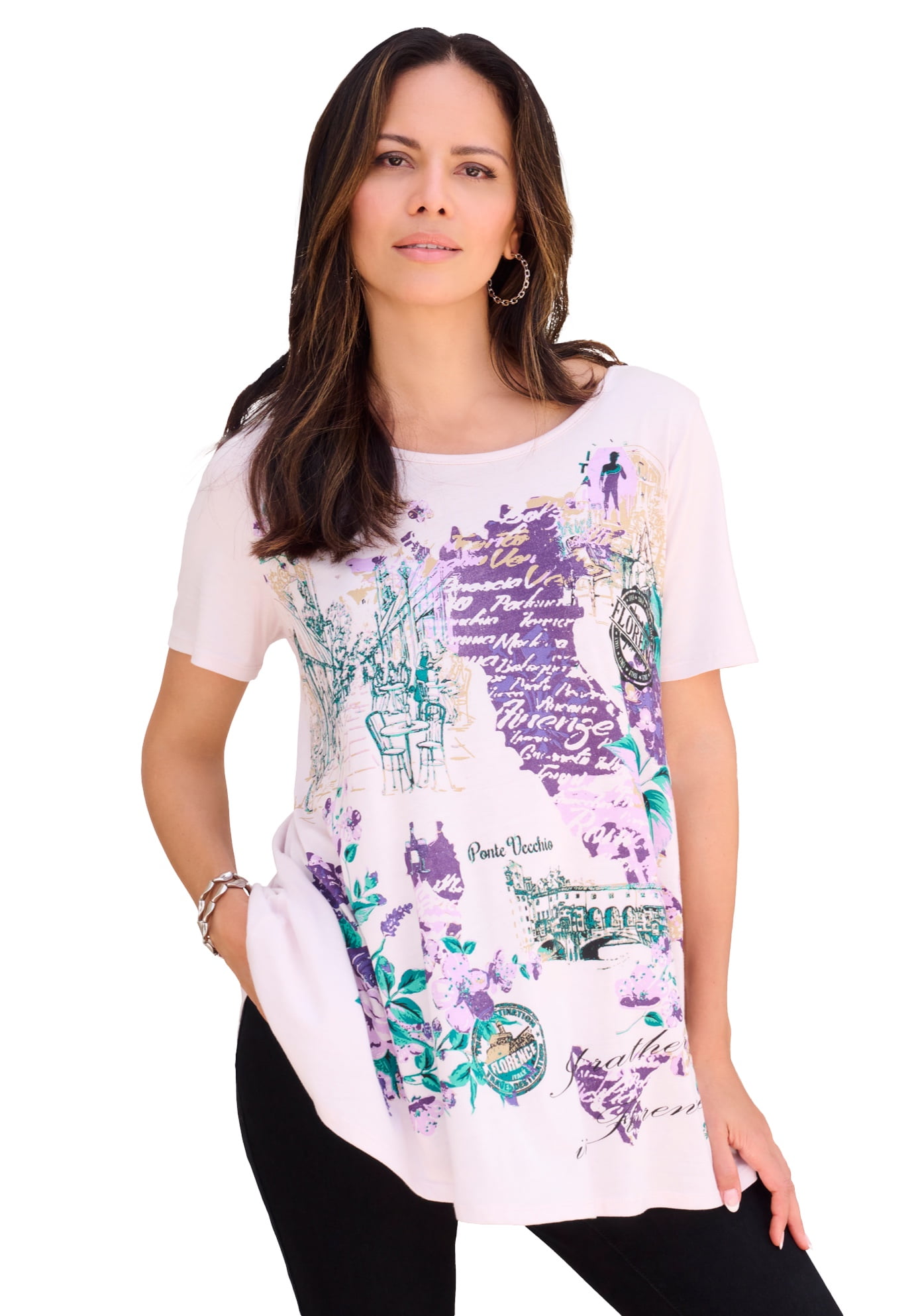 Roaman's Women's Plus Size Travel Graphic Tee - Walmart.com