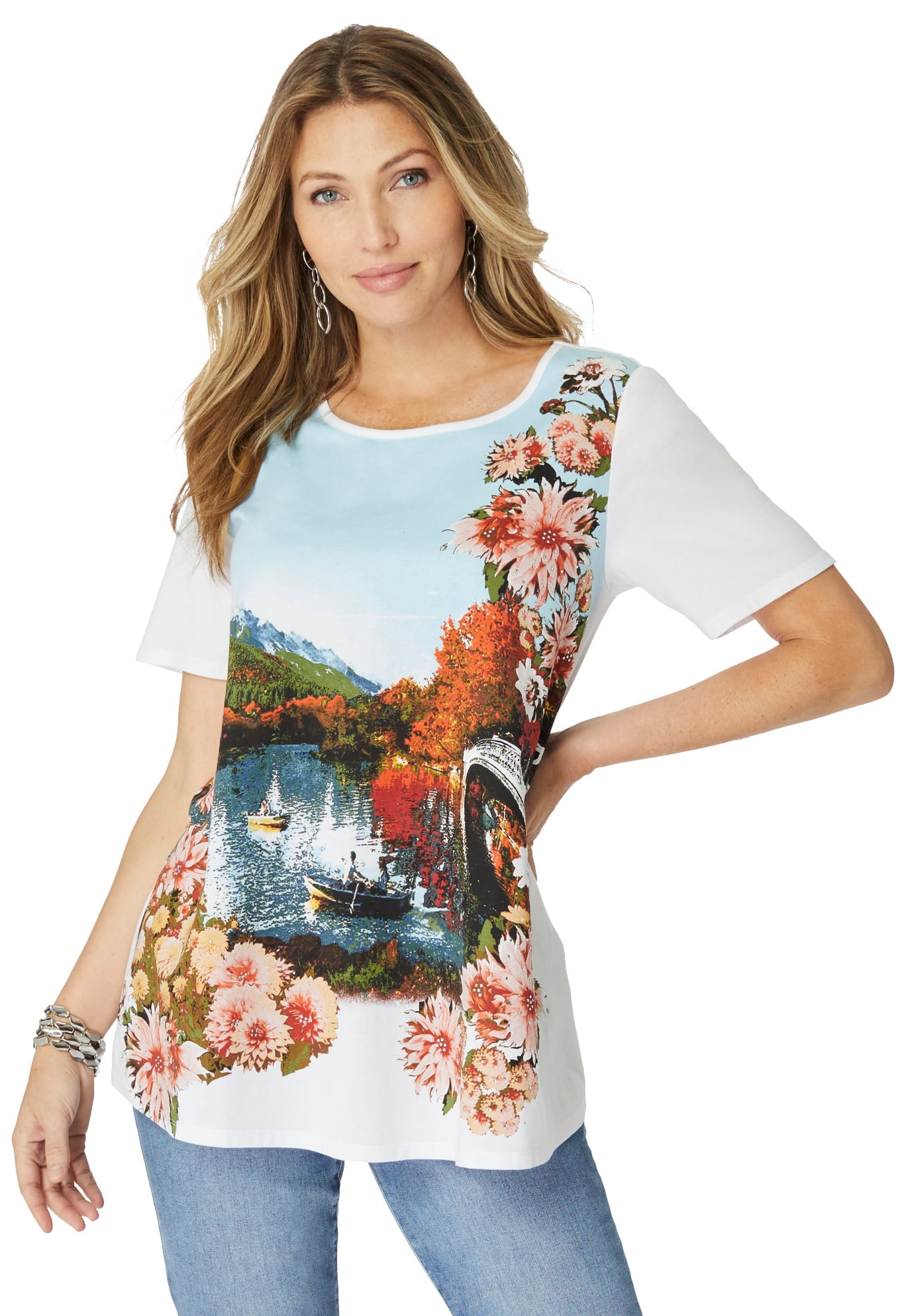 Roaman's Women's Plus Size Travel Graphic Tee - Walmart.com