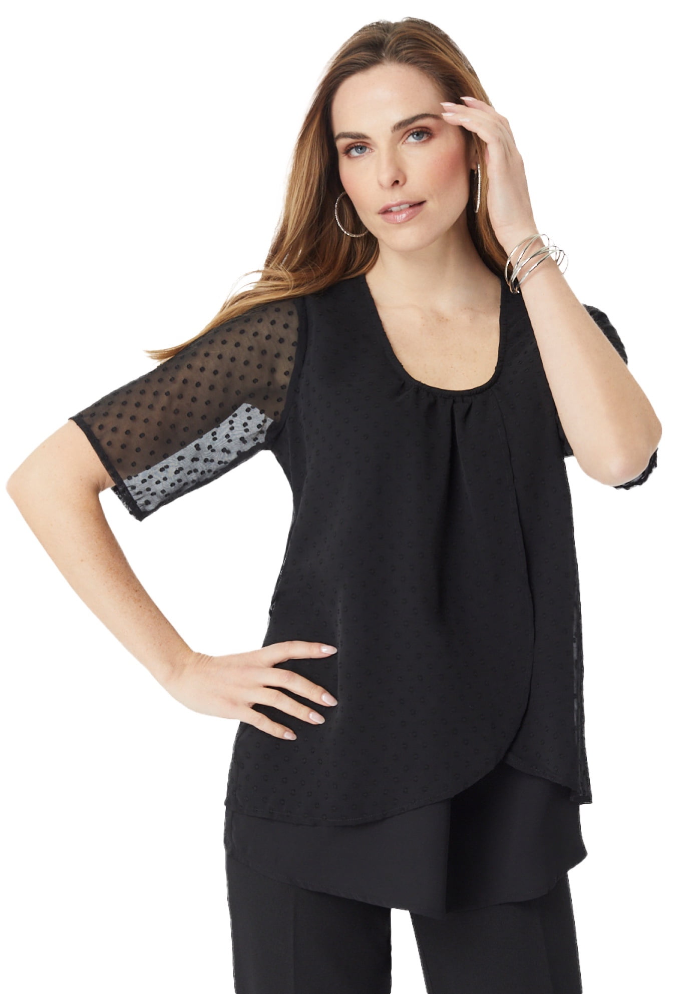 Roaman's Women's Plus Size Tulip Overlay Georgette Top - Walmart.com