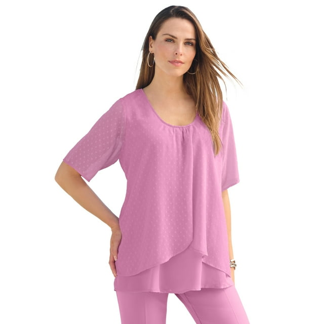 Roamans Womens Plus Size Tulip Overlay Georgette Top