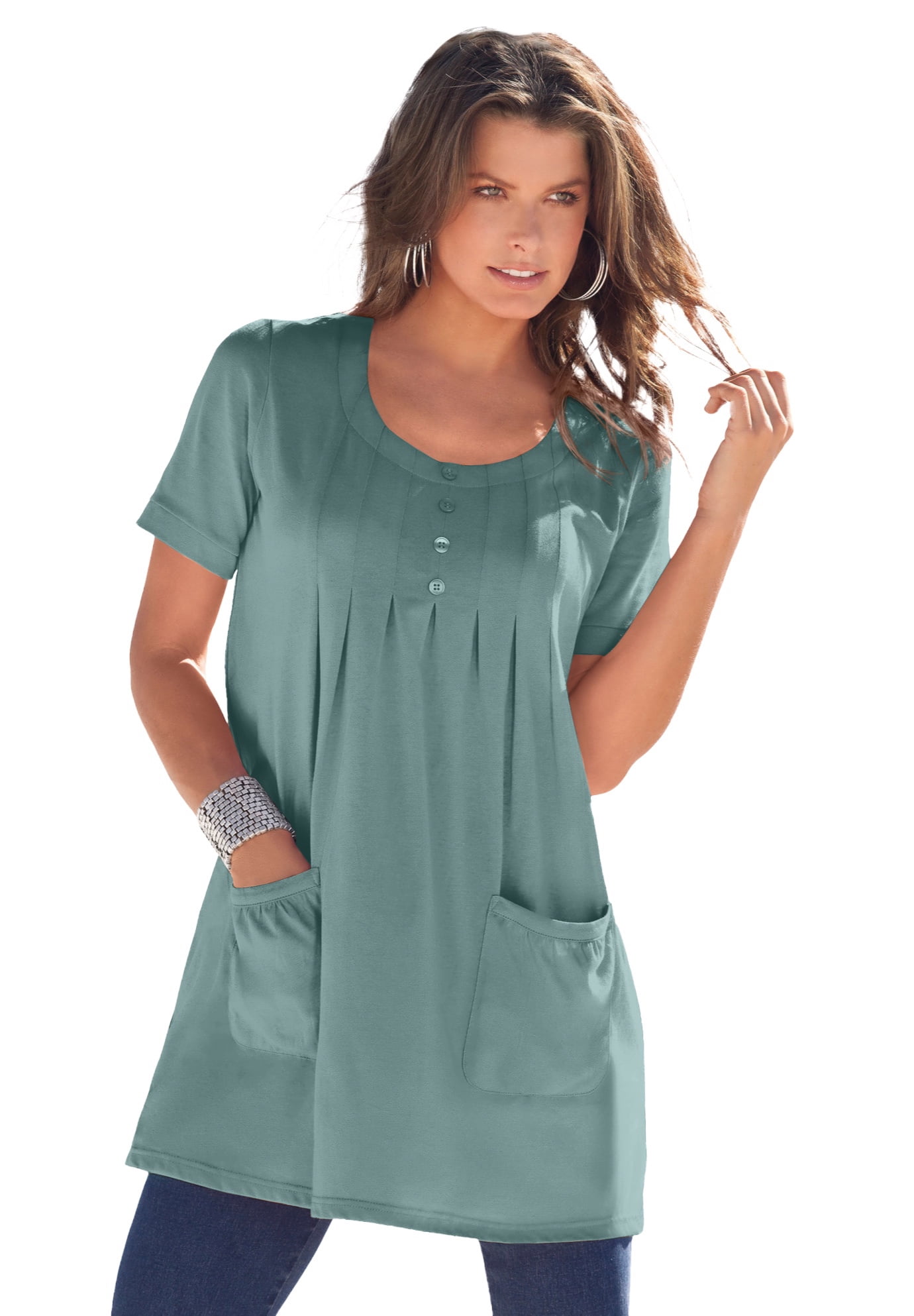 Roaman's Women's Plus Size Two Pocket Soft Knit Tunic - Walmart.com