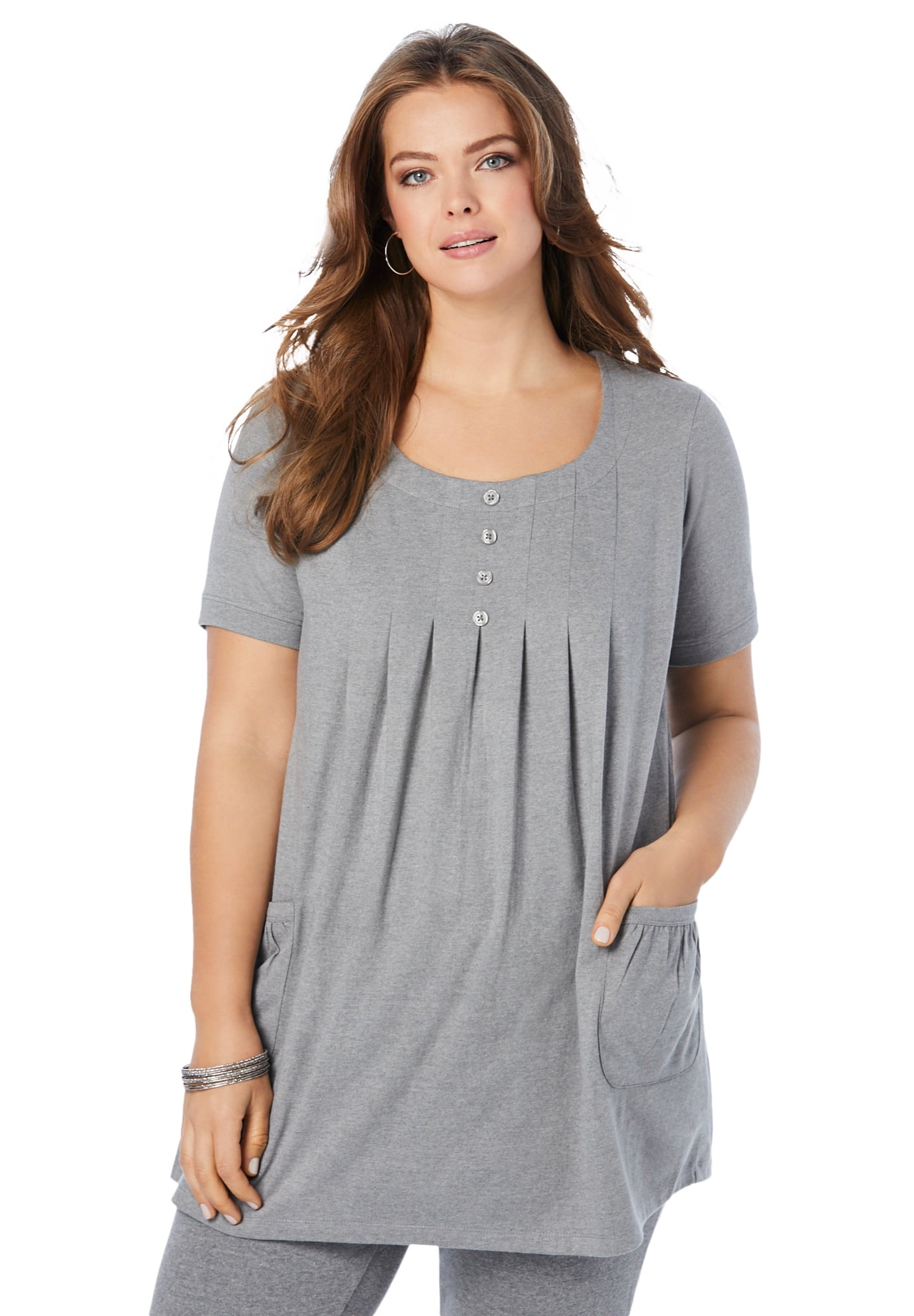 Roaman's Women's Plus Size Two Pocket Soft Knit Swing Tunic - Walmart.com