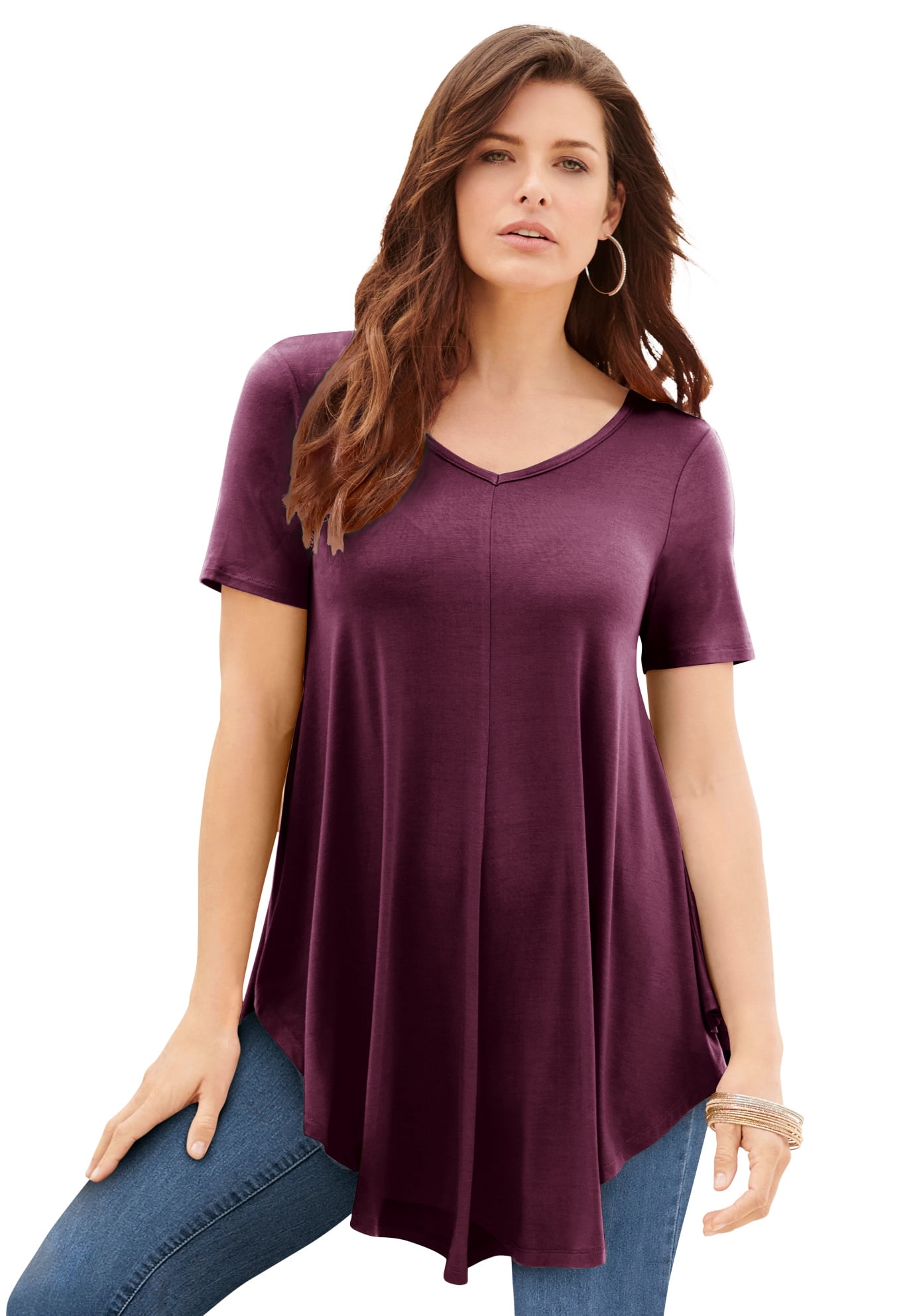 Roaman's Women's Plus Size Ultra Drape V Neck Swing Tunic - Walmart.com