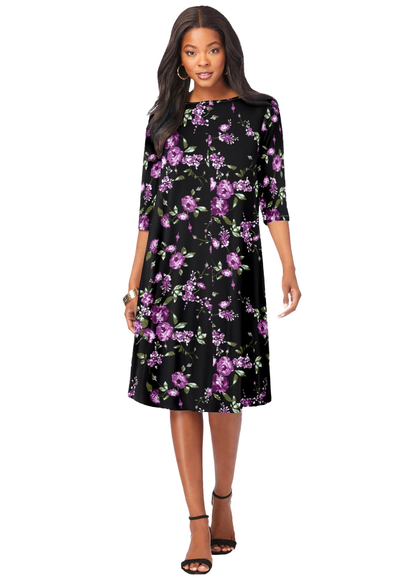 Roaman's Women's Plus Size Ultrasmooth Fabric Boatneck Swing Dress ...