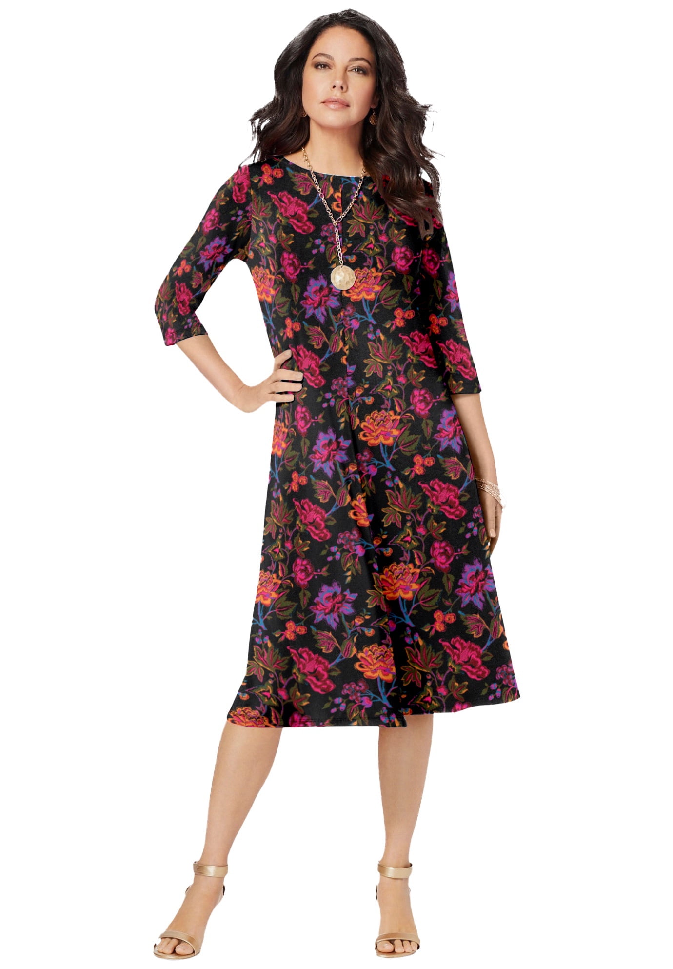 Roaman's Women's Plus Size Ultrasmooth Fabric Boatneck Swing Dress ...