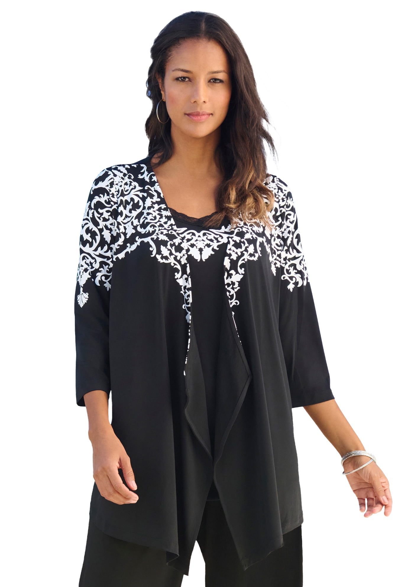 Roaman's Women's Plus Size Ultrasmooth Fabric Cardigan And Tank Set ...
