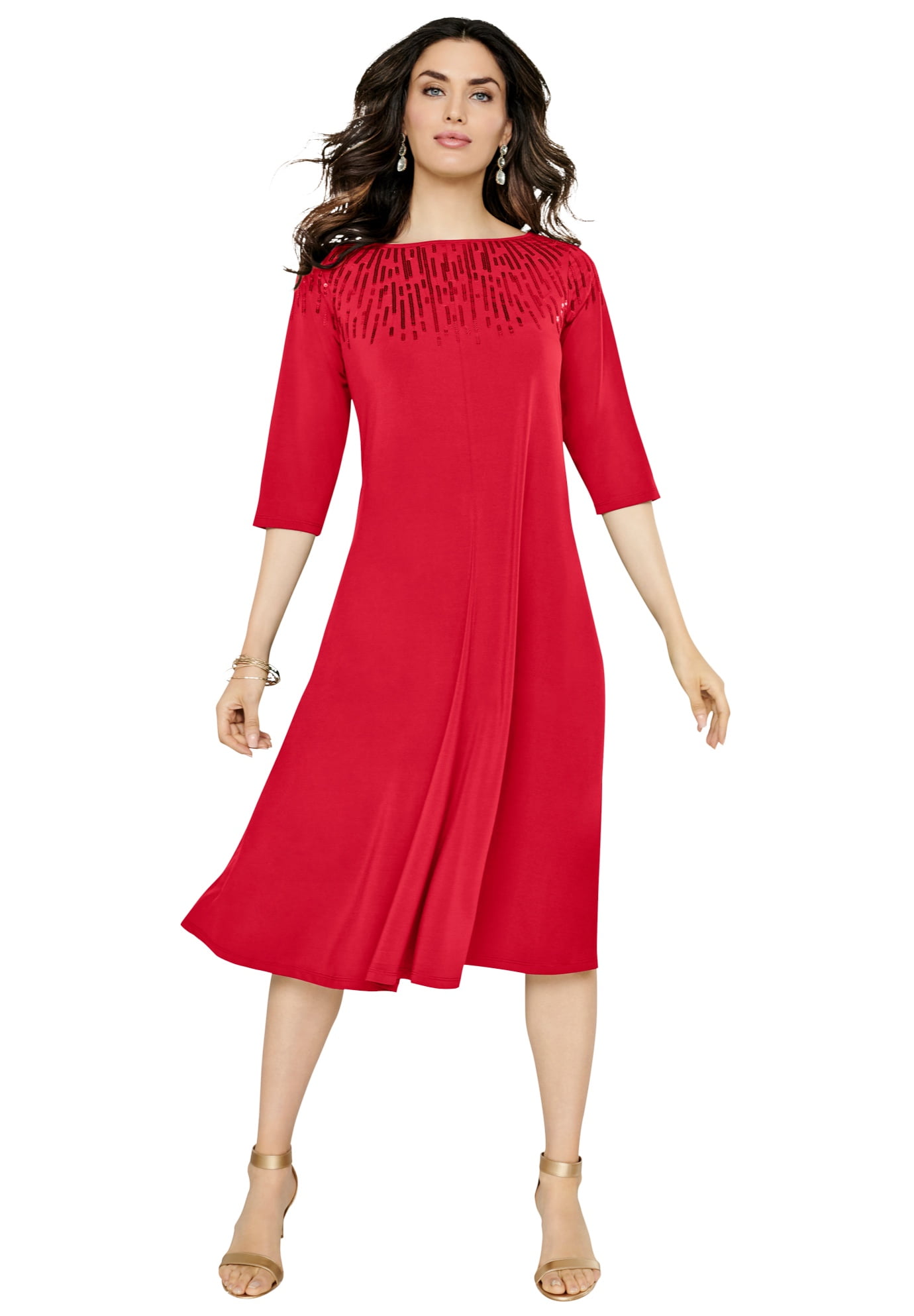 Roaman's Women's Plus Size Ultrasmooth Fabric Embellished Swing Dress ...