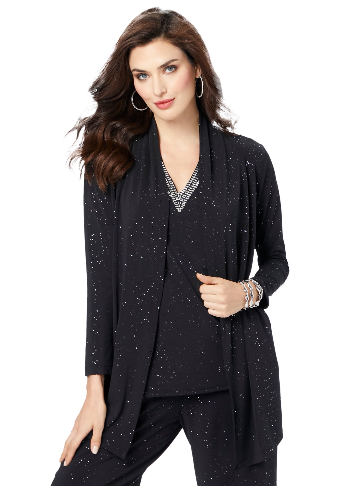 Roaman's Women's Plus Size Ultrasmooth Fabric Long Sleeve Cardigan ...