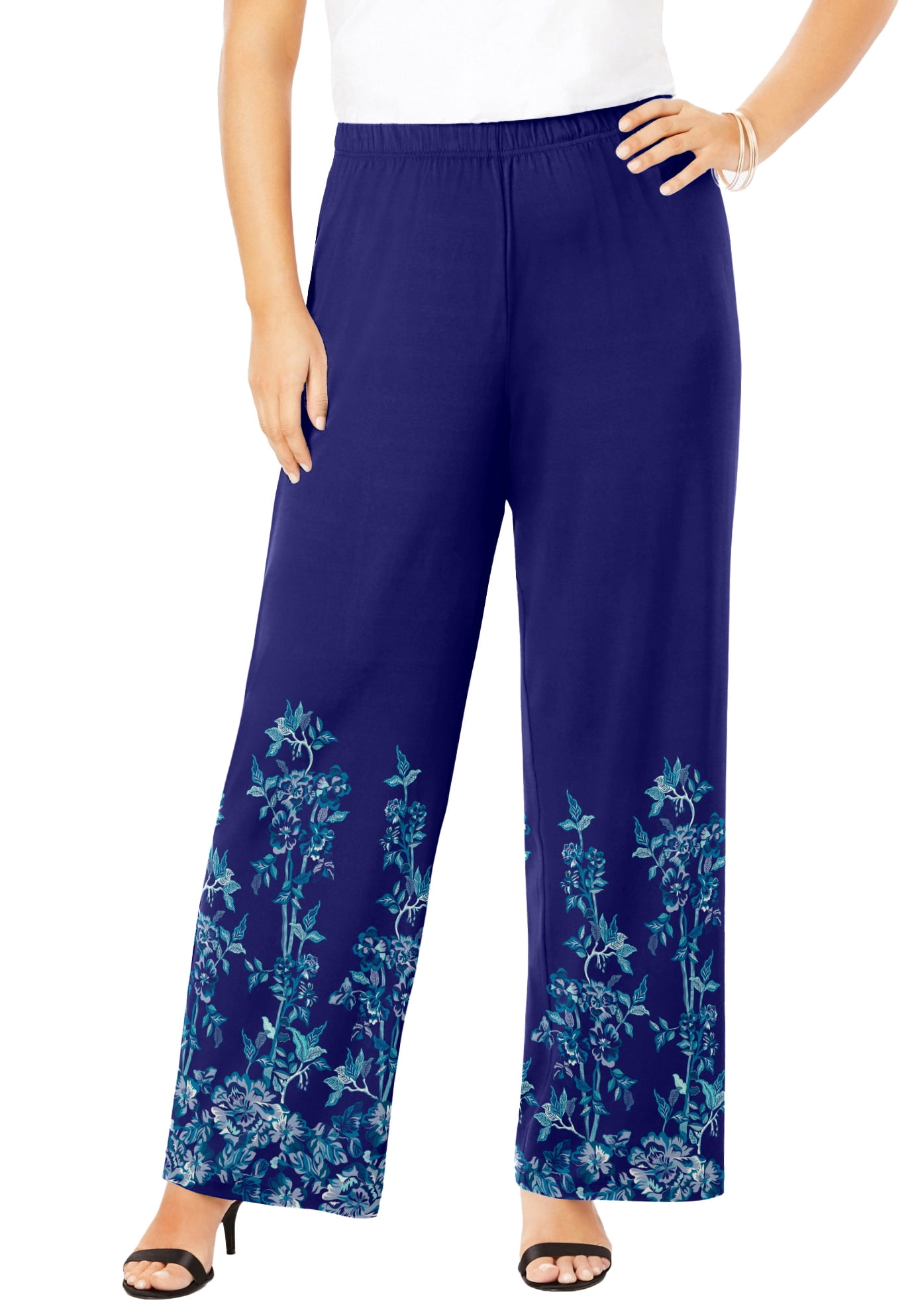 Roaman's Women's Plus Size Ultrasmooth Fabric Wide-Leg Pant - Walmart.com