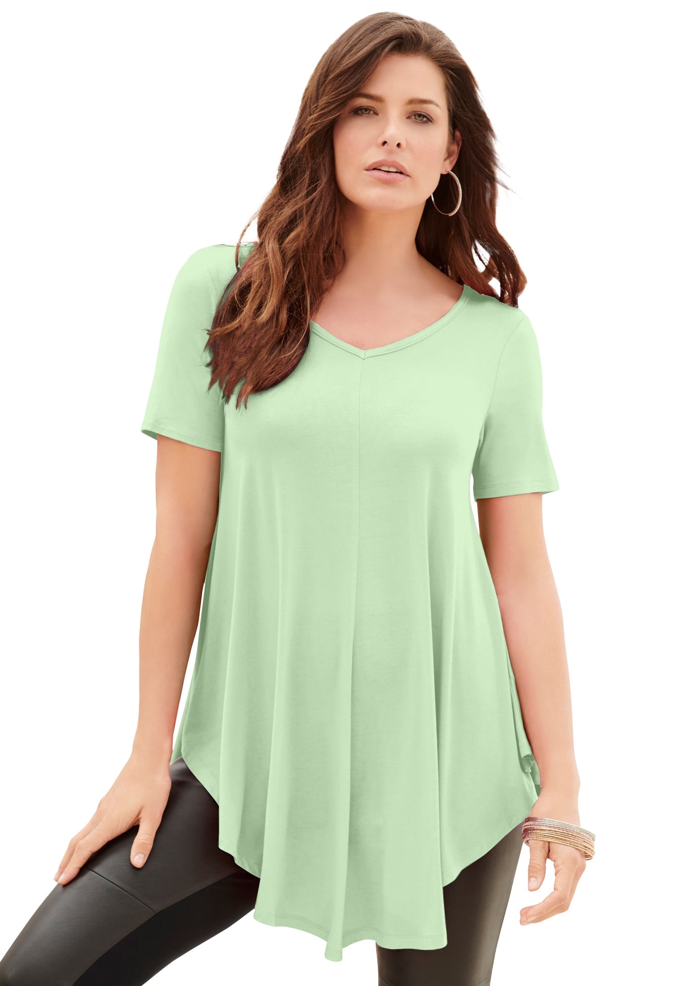 Roaman's Women's Plus Size Plus Size Ultra Drape V-Neck Swing Tunic Top ...