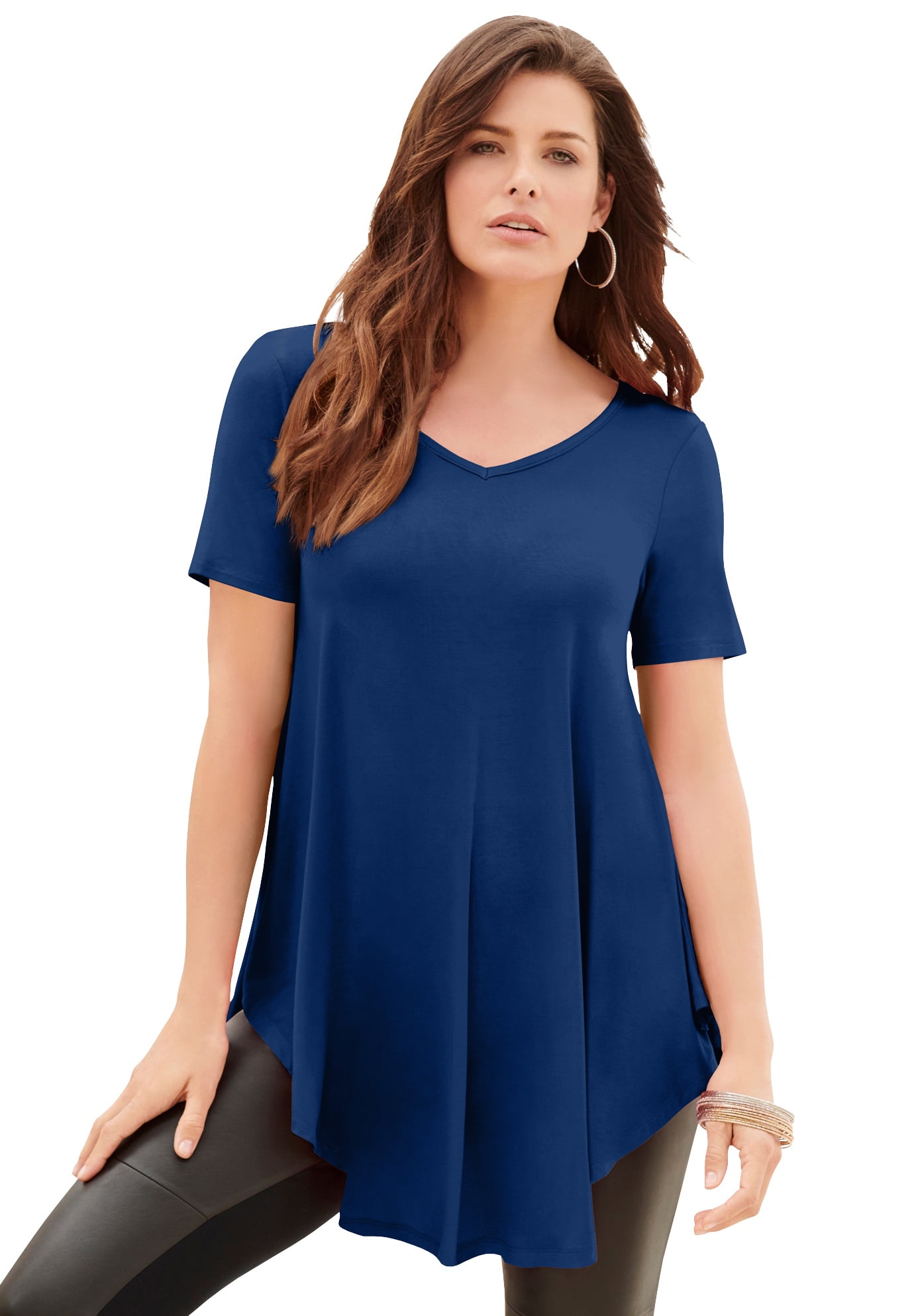 Roaman's Women's Plus Size V Neck Swing Ultra Drape Tunic - Walmart.com