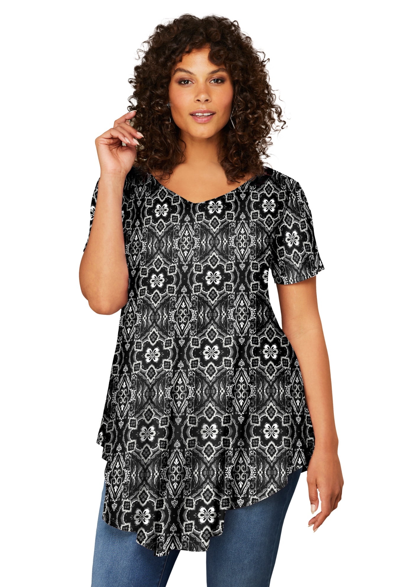 Roaman's Women's Plus Size Ultra Drape V Neck Swing Tunic - Walmart.com