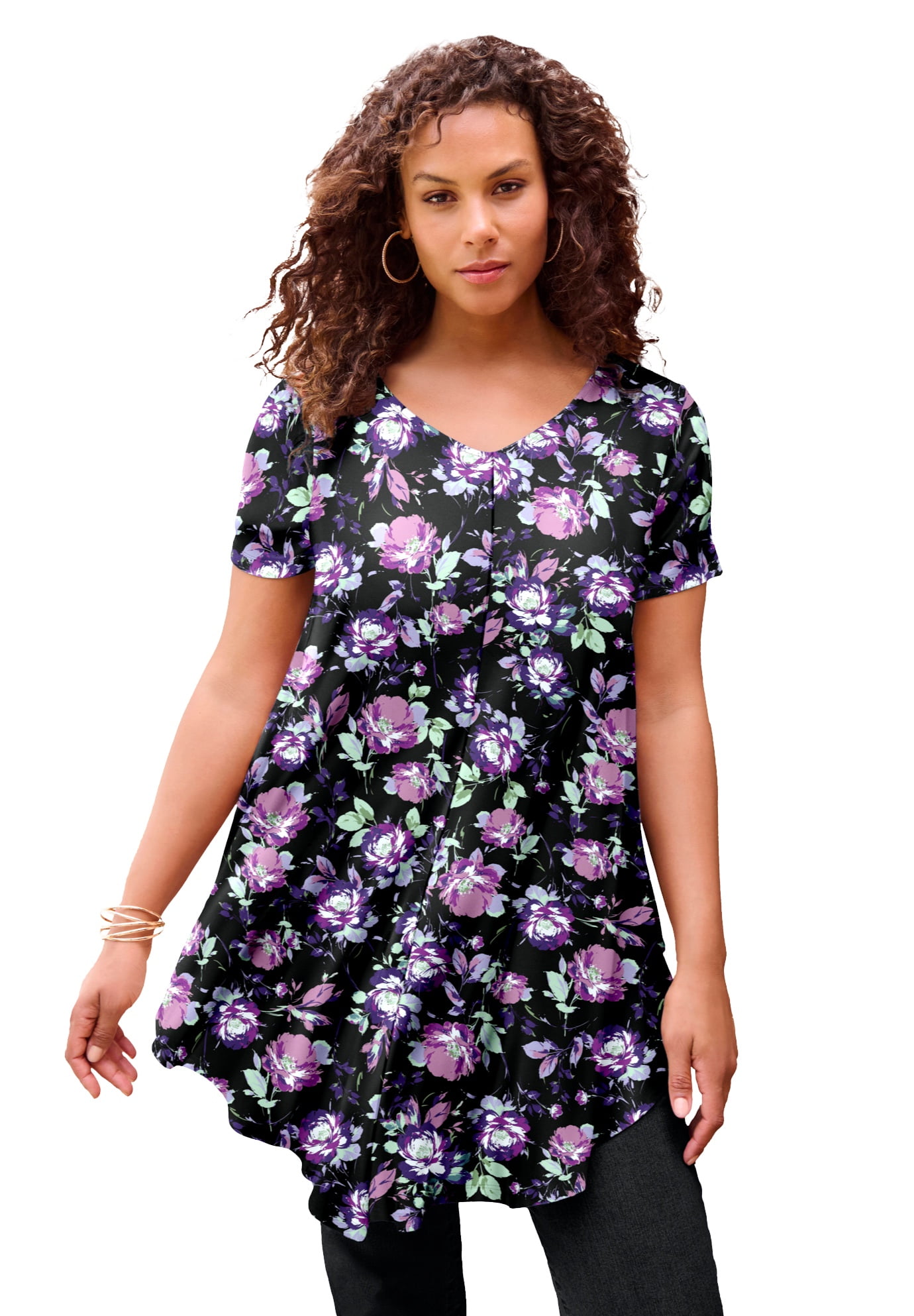 Roaman's Women's Plus Size Ultra Drape V-Neck Swing Tunic Top - Walmart.com