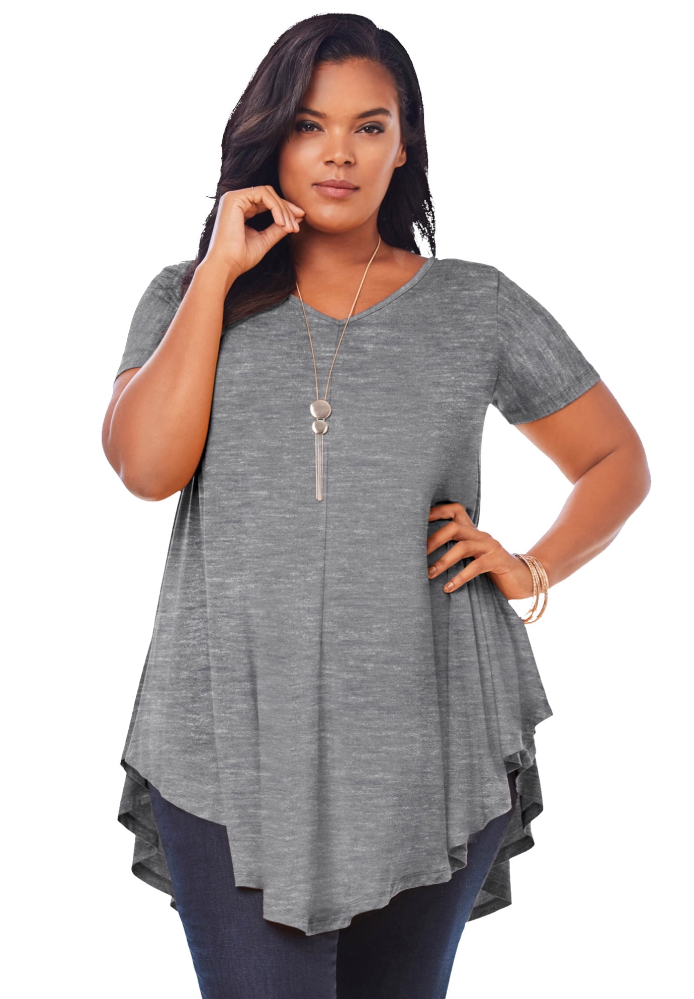 Roaman's Women's Plus Size Ultra Drape V-Neck Swing Tunic Top - Walmart.com