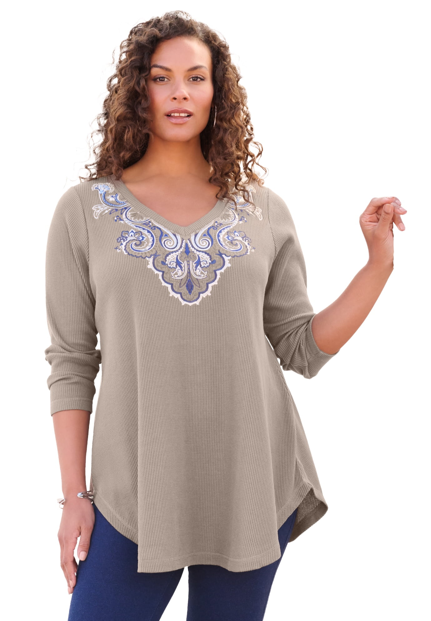 Roaman's Women's Plus Size V Neck Thermal Swing Tunic - Walmart.com