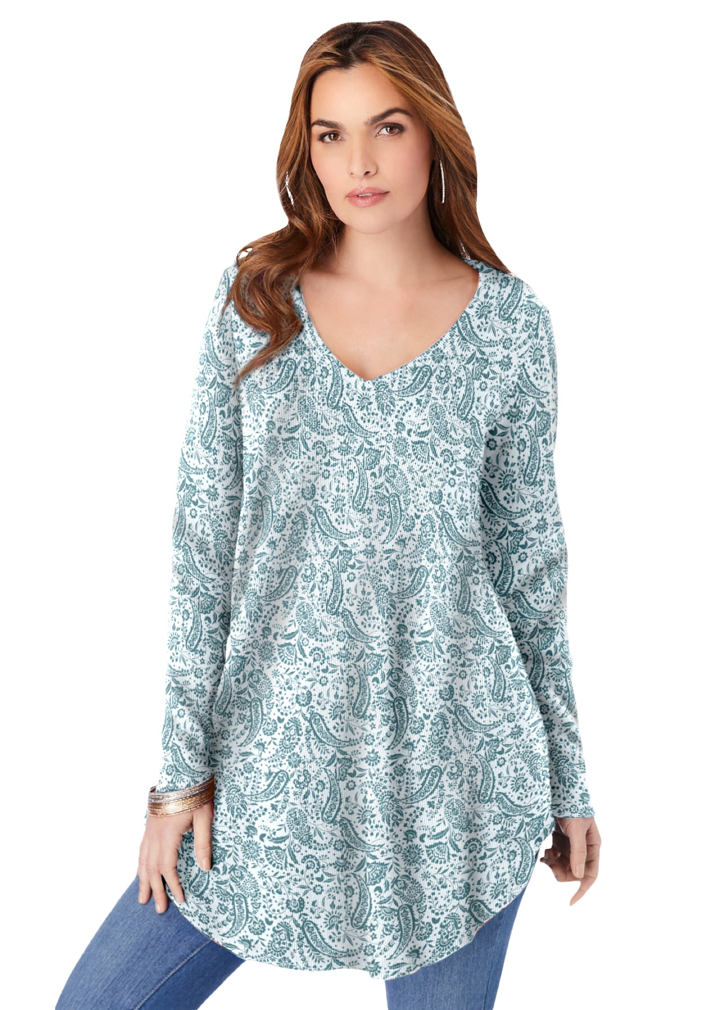 Roaman's Women's Plus Size V Neck Thermal Swing Tunic - Walmart.com