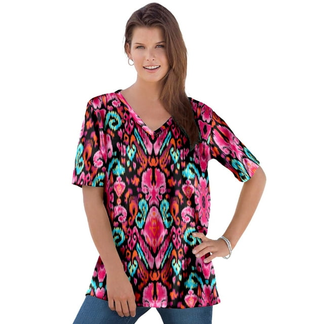 Roamans Womens Plus Size V Neck Ultimate Tee 100 Cotton T Shirt