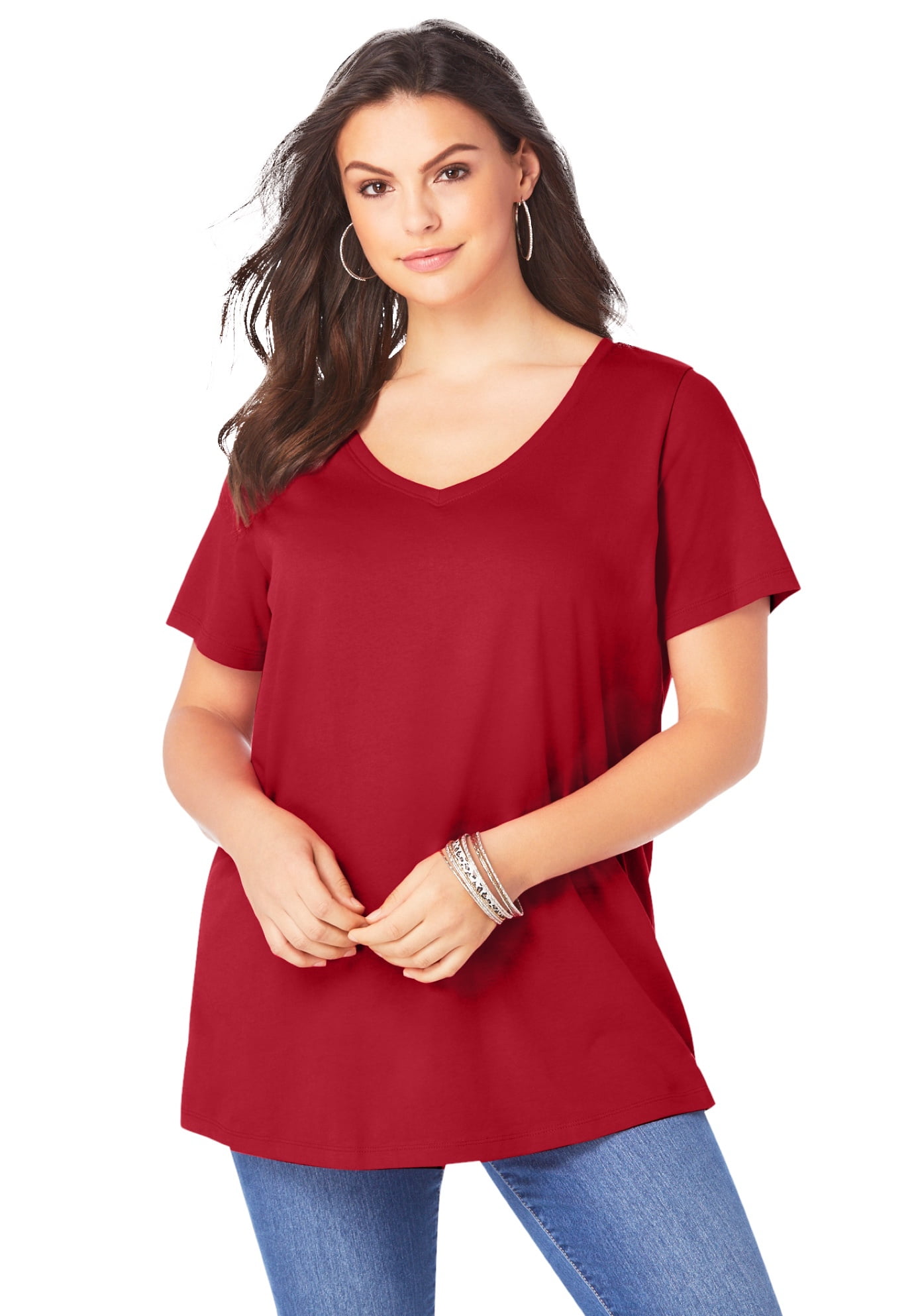 Roamans Womens Plus Size V Neck Ultimate Tee 2x Classic Red