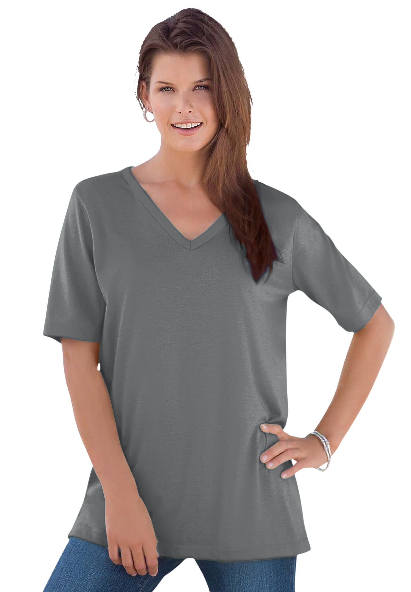 Roamans Womens Plus Size V Neck Ultimate Tee