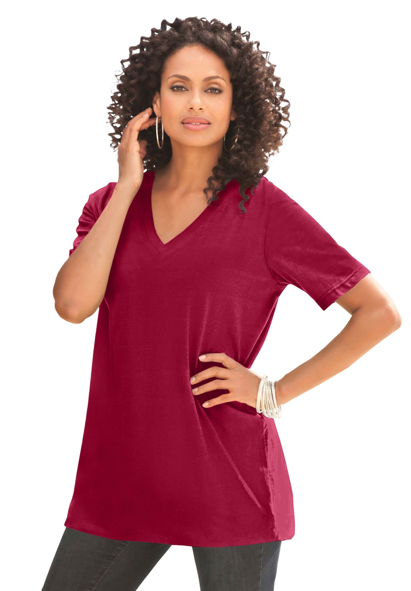 Roaman's Women's Plus Size V Neck Ultimate Tee - Walmart.com
