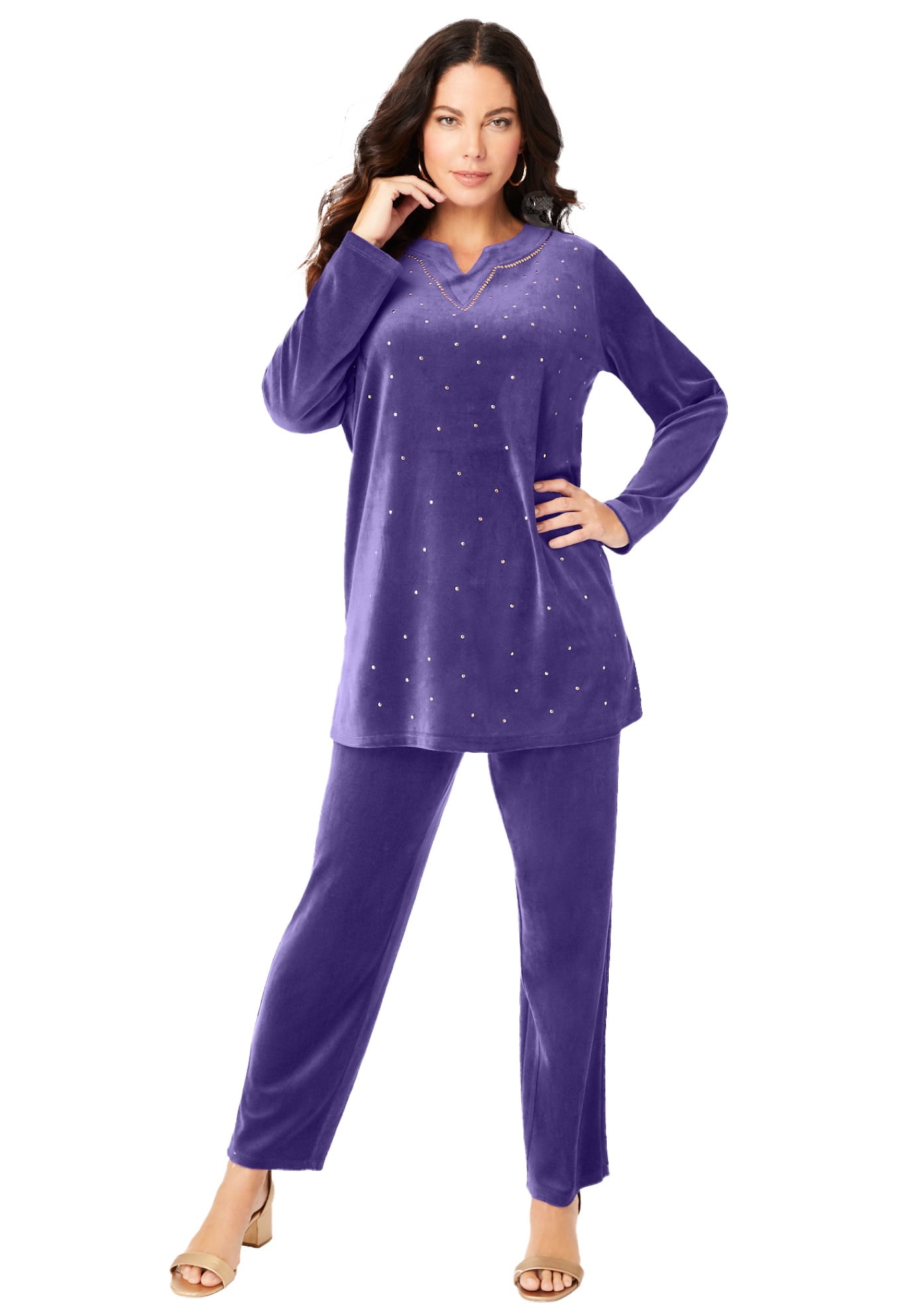 Roaman's Women's Plus Size Velour Tunic & Pant Set - Walmart.com