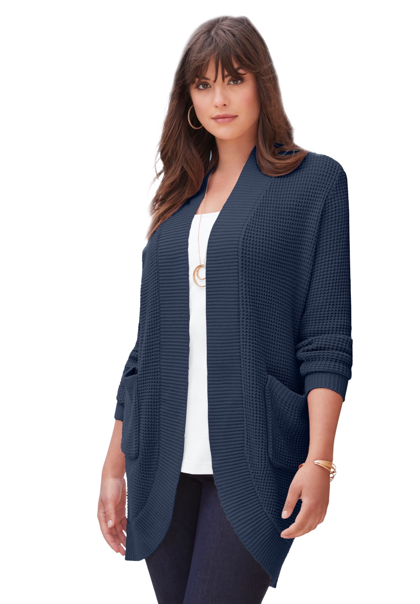 Roaman's Women's Plus Size Waffle Cardigan - Walmart.com