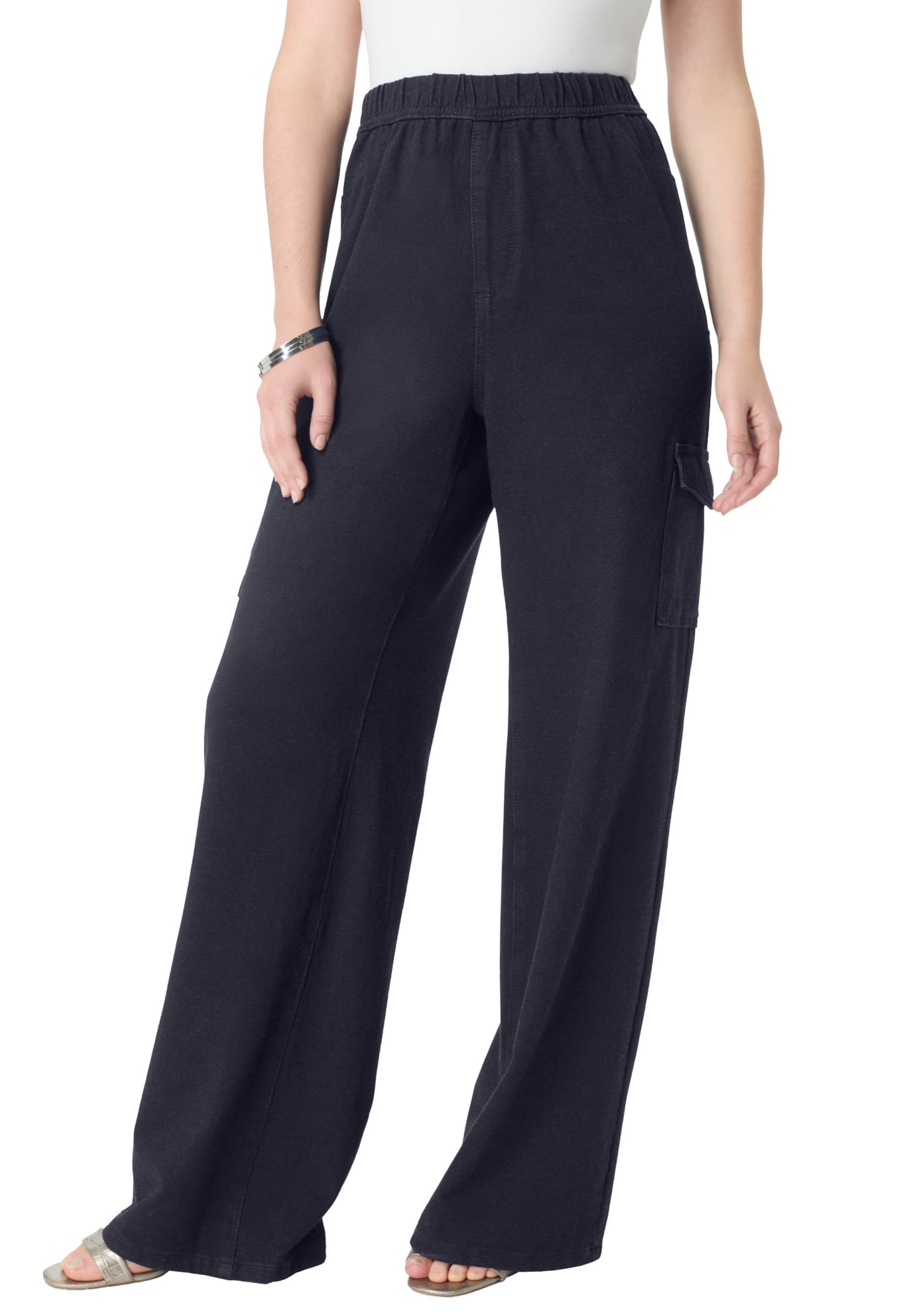 Roaman's Women's Plus Size Wide Leg Cargo Knit Jean - Walmart.com