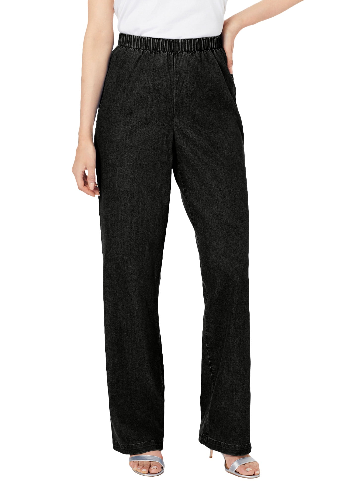 Roaman's Women's Plus Size Wide Leg Pull On Stretch Jean - Walmart.com