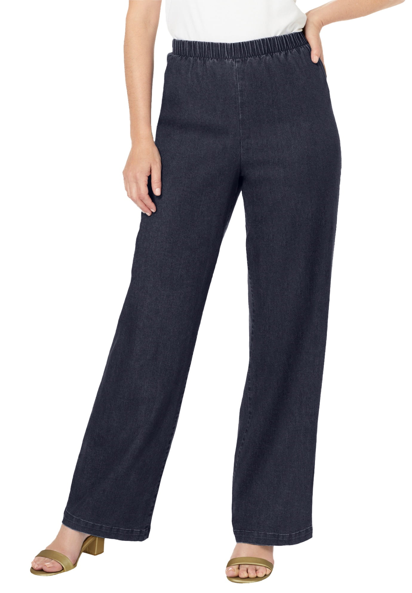 Roaman's Women's Plus Size Comfort Stretch Wide Leg Jean - Walmart.com