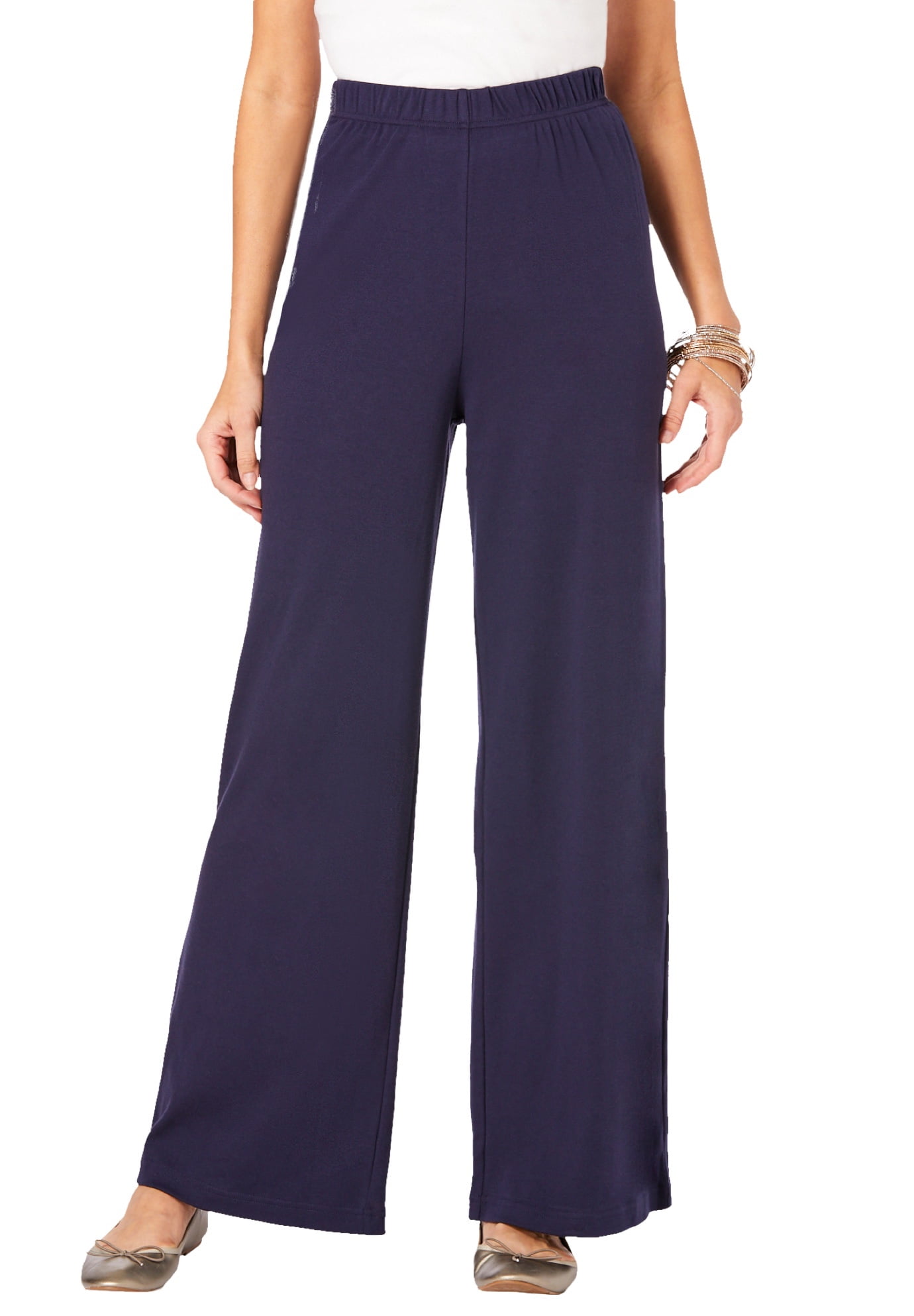 Roaman's Women's Plus Size Wide-Leg Soft Knit Pant - Walmart.com