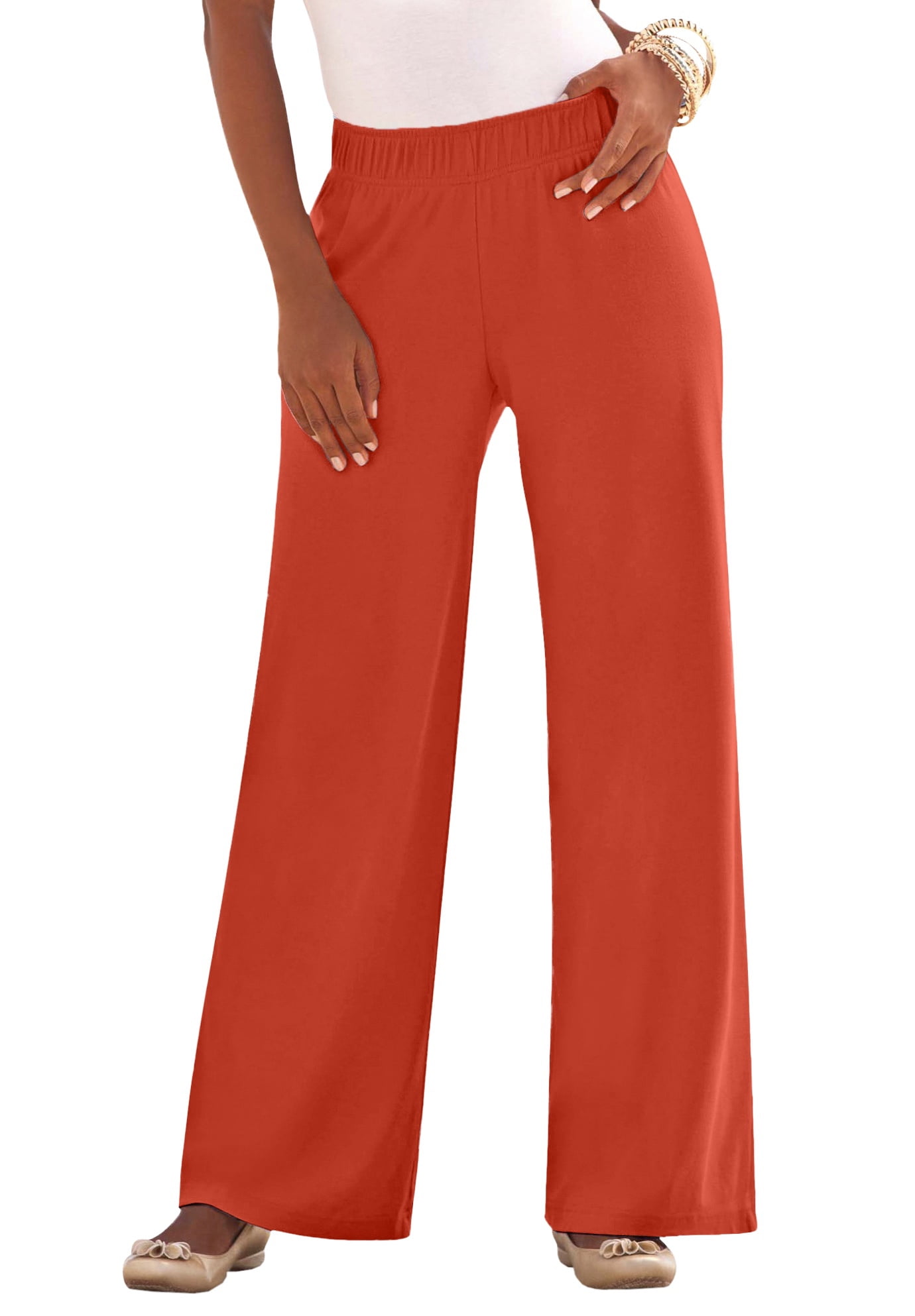 Roaman's Women's Plus Size Pull-On Wide Leg Soft Knit Pant - Walmart.com