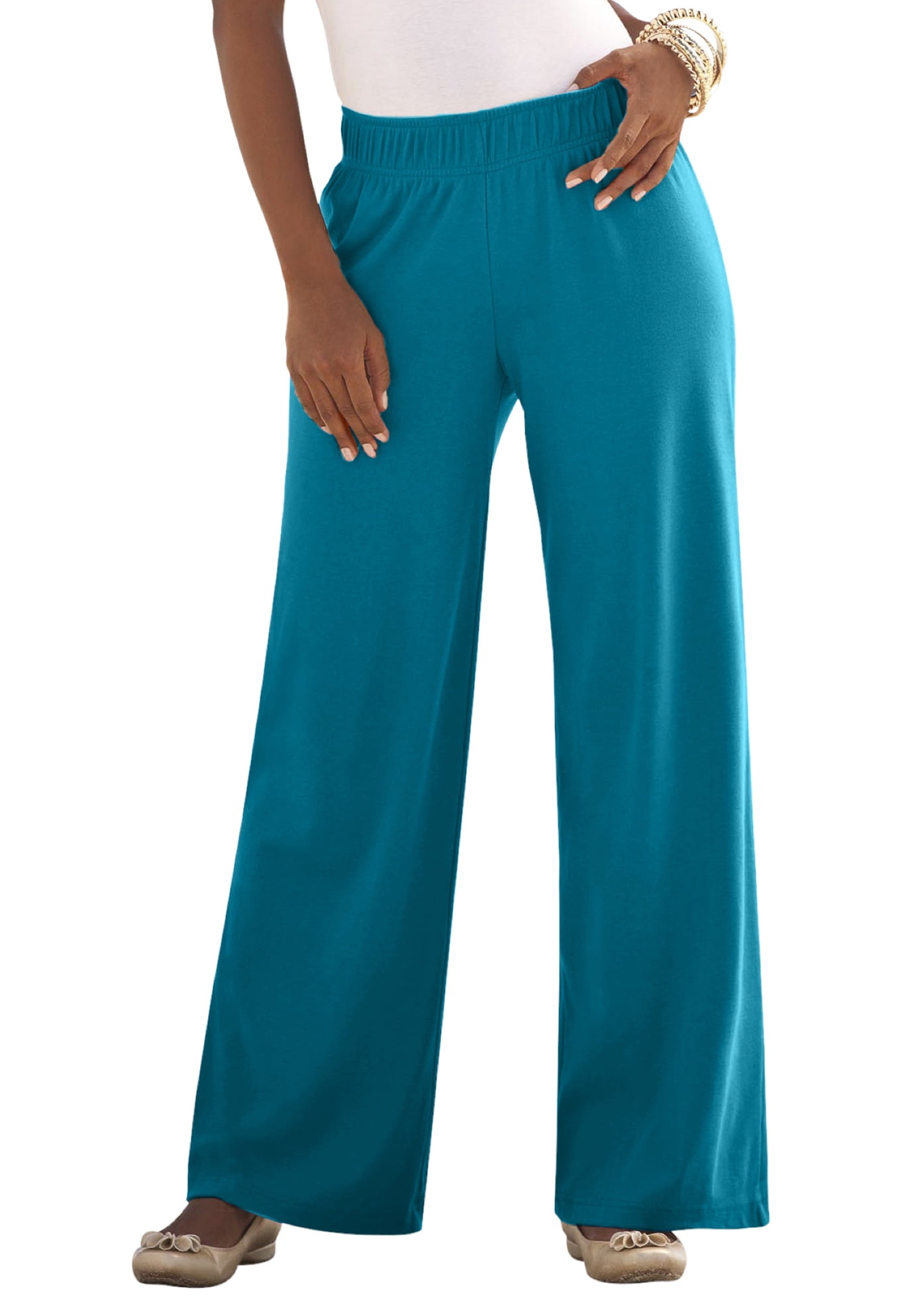 Roaman's Women's Plus Size Pull-On Wide Leg Soft Knit Pant - Walmart.com