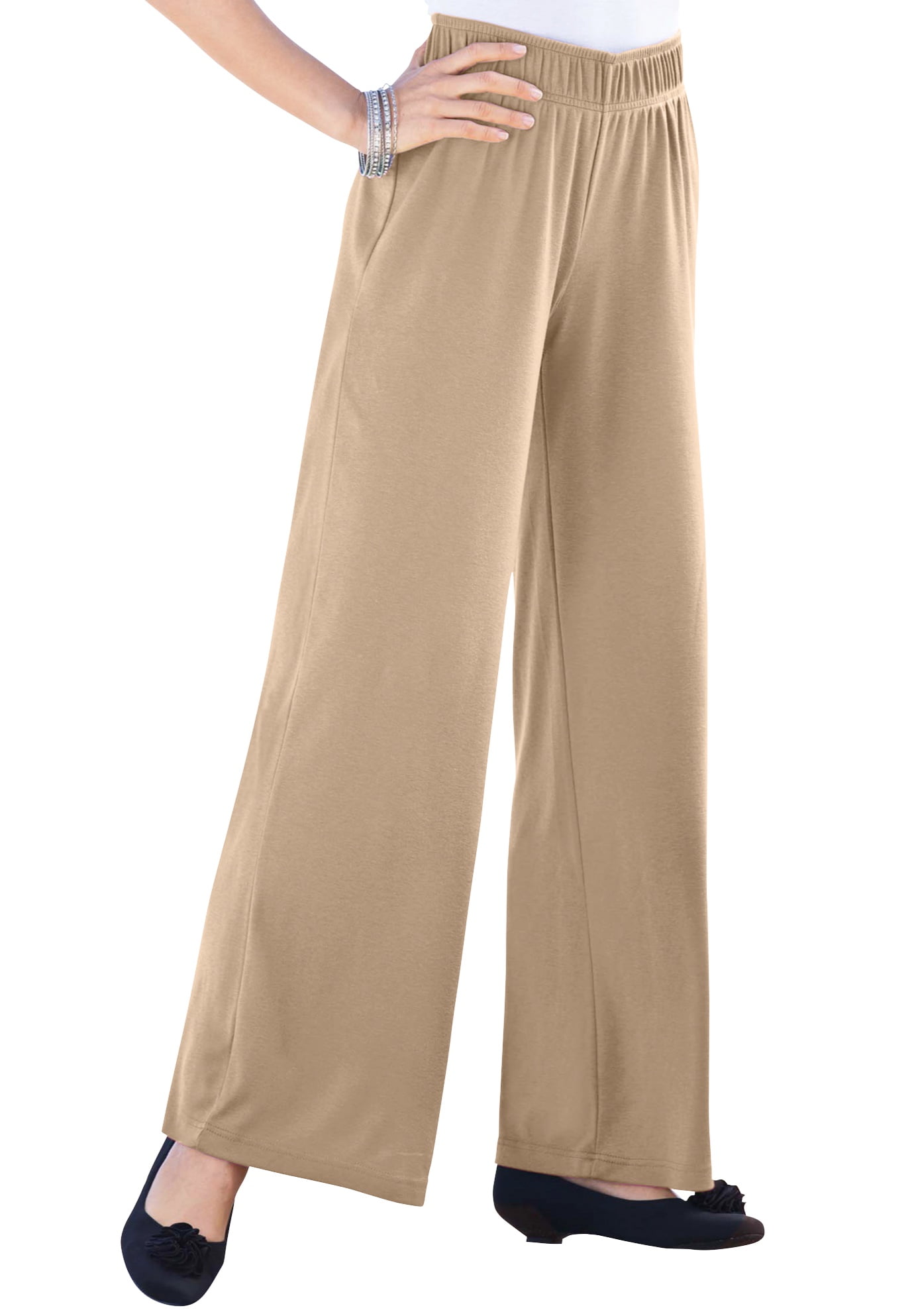 Roaman's Women's Plus Size Pull-On Wide Leg Soft Knit Pant - Walmart.com