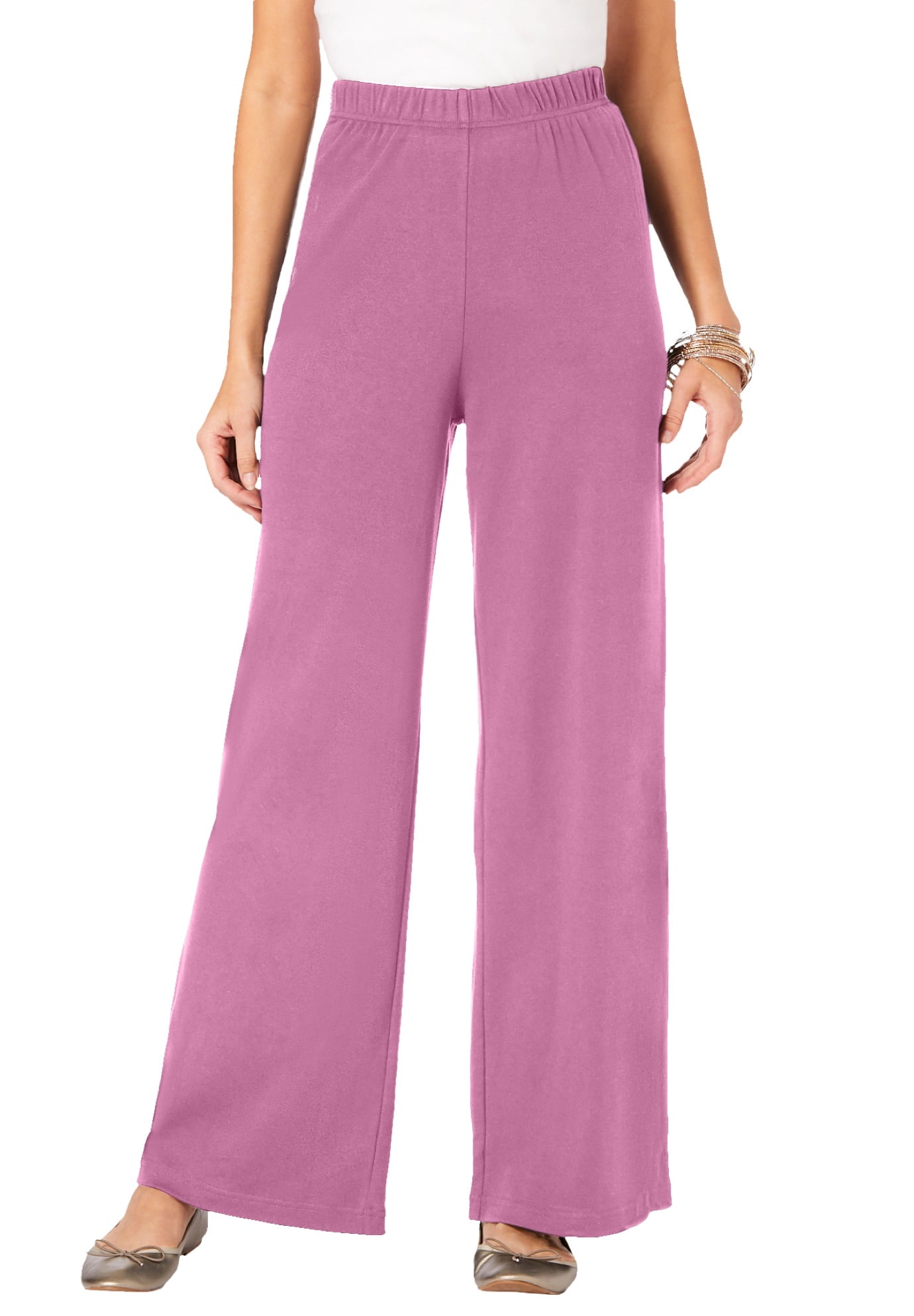 Roaman's Women's Plus Size Pull-On Wide Leg Soft Knit Pant - Walmart.com