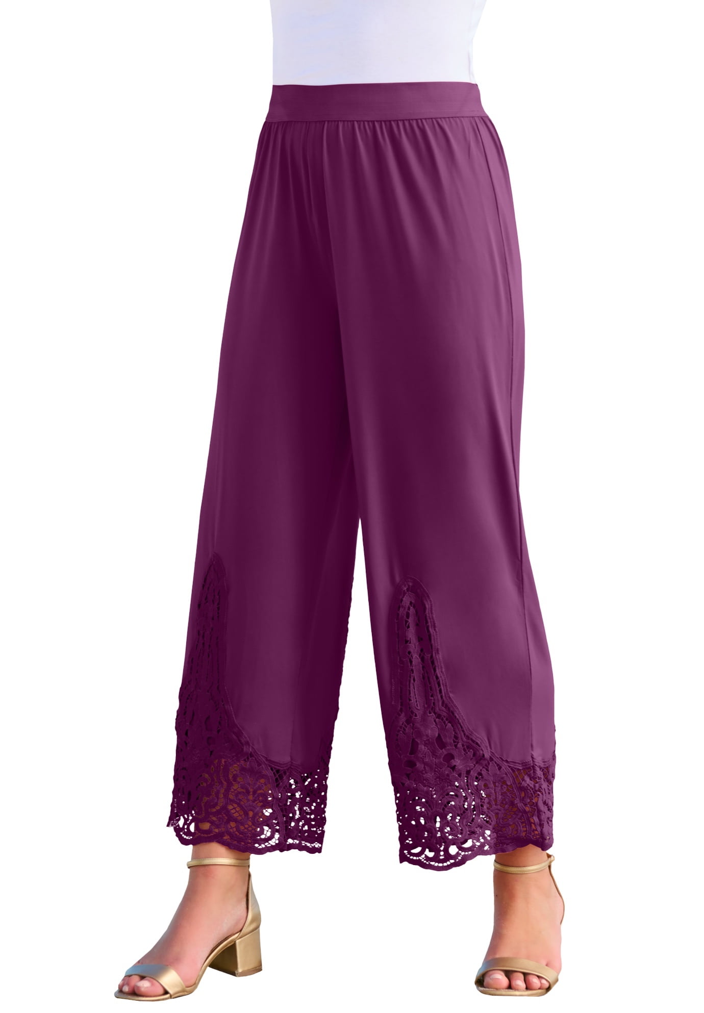 Roaman's Women's Plus Size Wide Leg Ultrasmooth Fabric Lace Pant ...