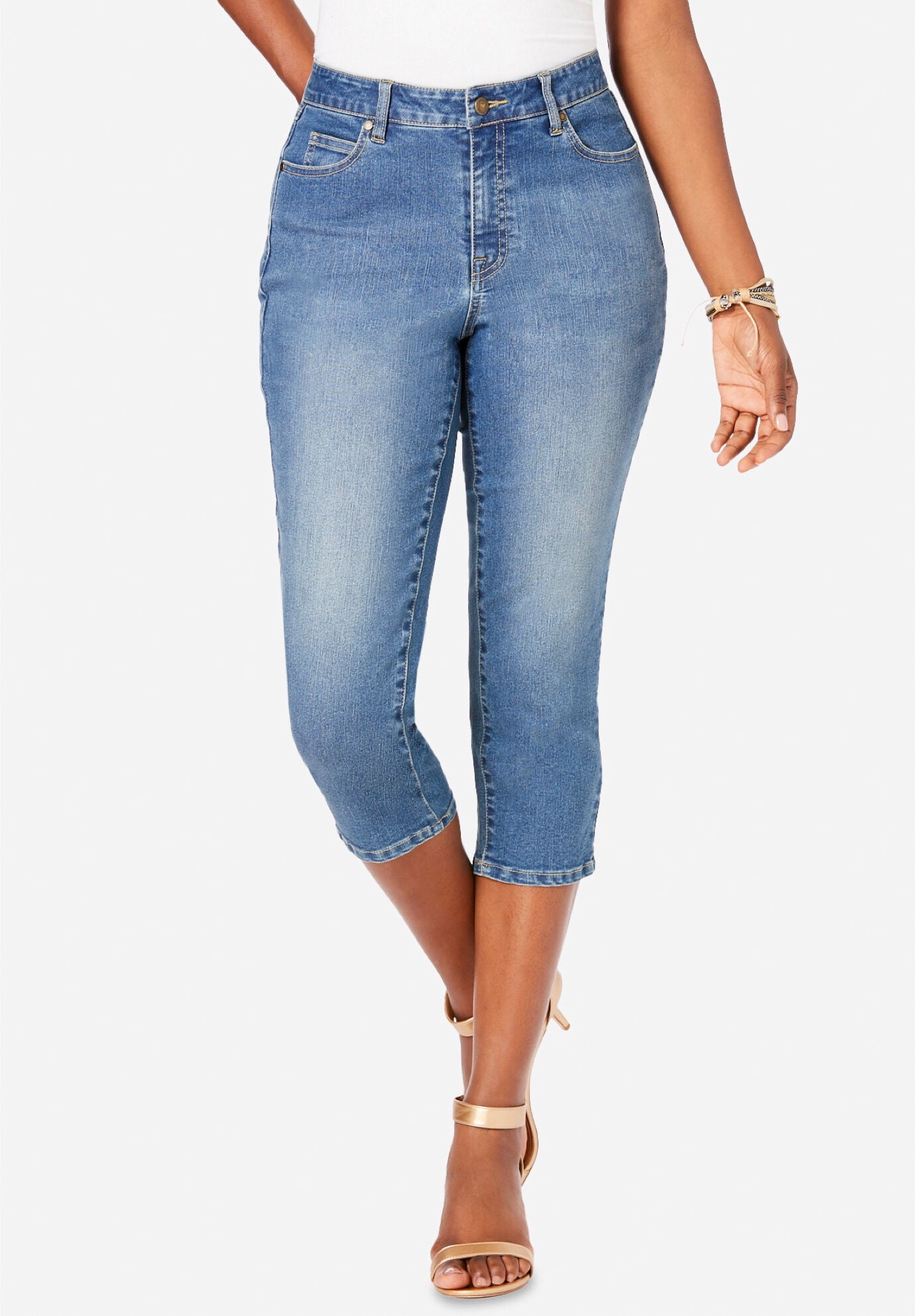 Roamans Women's Plus Size Invisible Stretch Contour Capri Jean Jeans ...