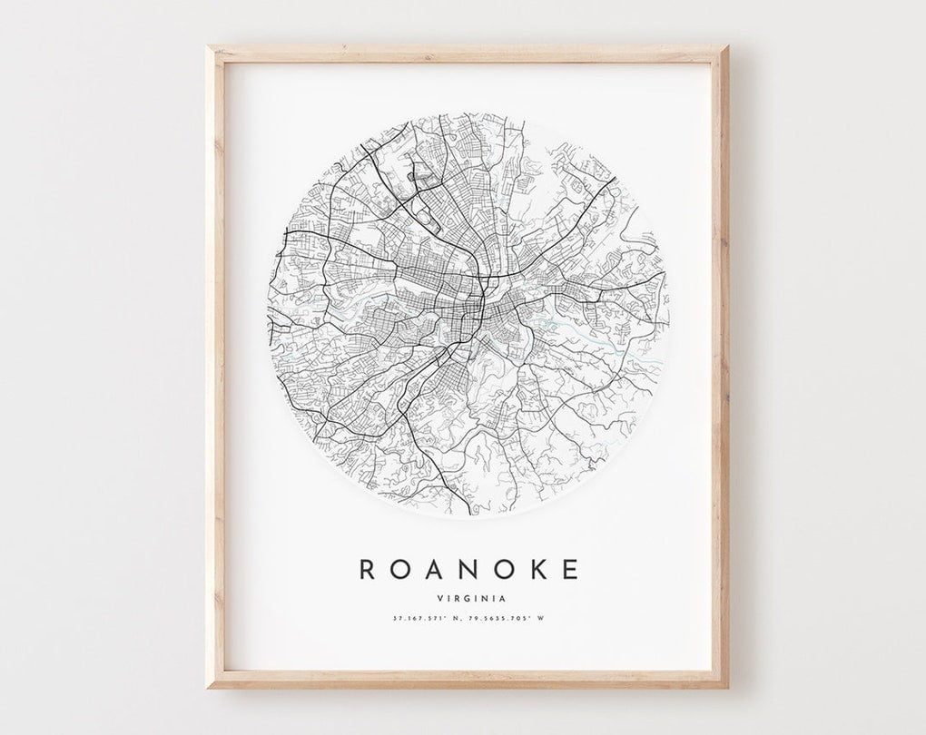 Roanoke Map Print, Roanoke Map Poster City Wall Art, Va Road Map ...