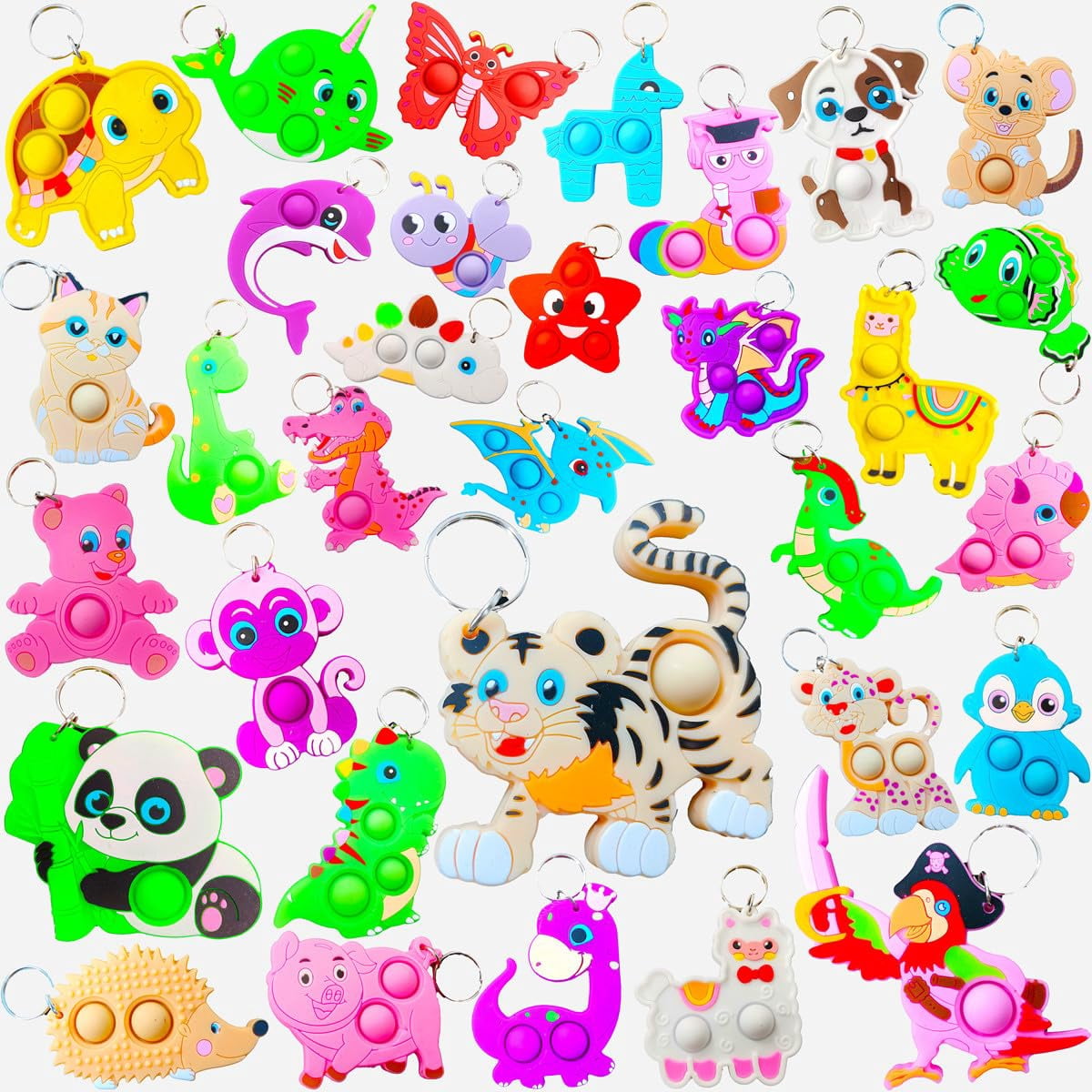 Roaqua 32 Packs Bulk Backpack Animal Fidget Keychain Decor Small Animal ...