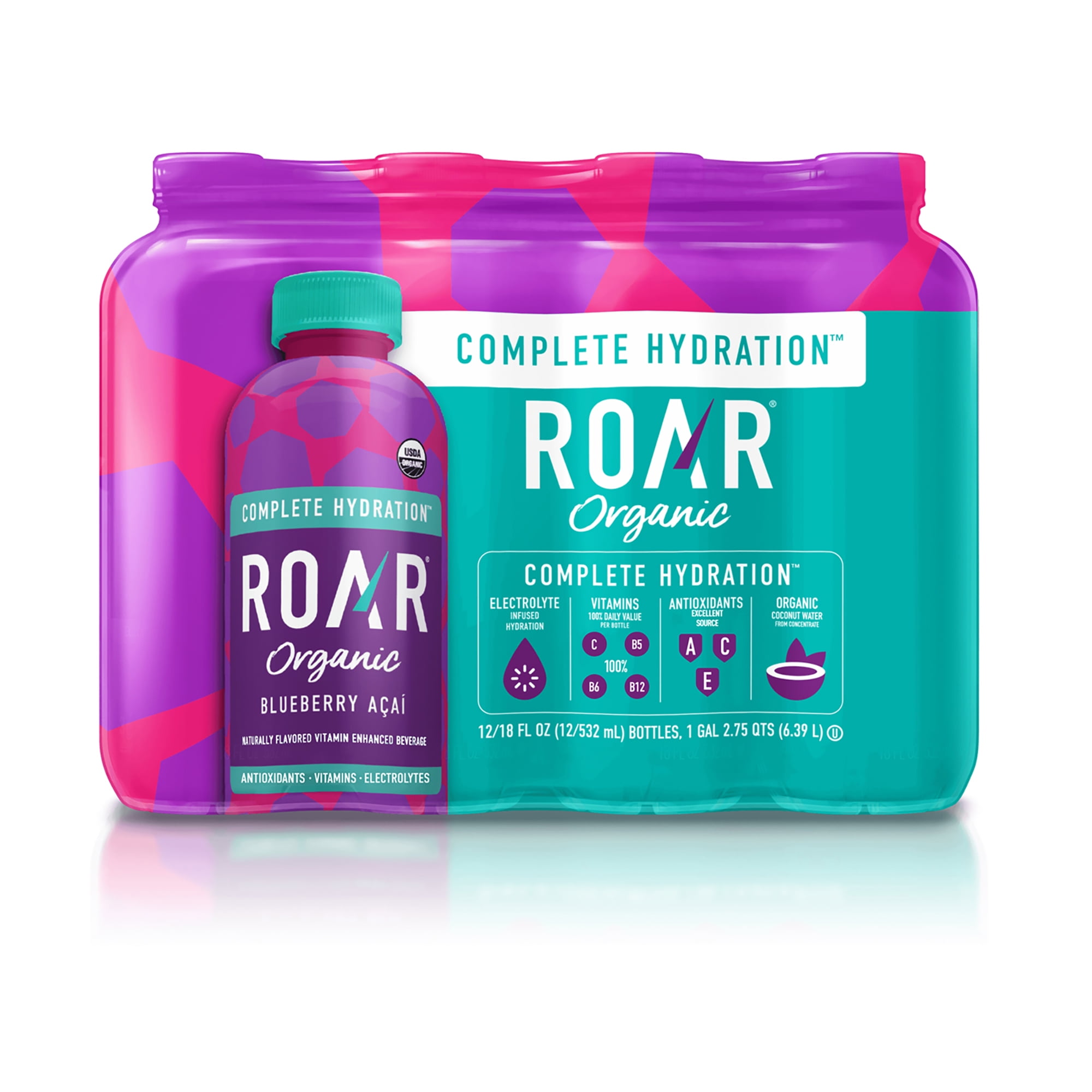 Roar Complete Hydration Organic - Blueberry Acai - 12 x 18 oz - Walmart.com