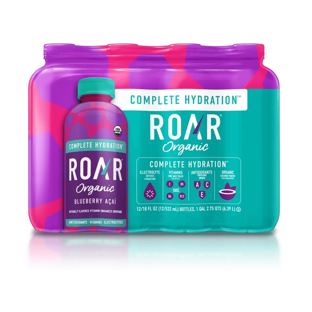 Roar Complete Hydration Organic - Blueberry Acai - 12 x 18 oz - Walmart.com