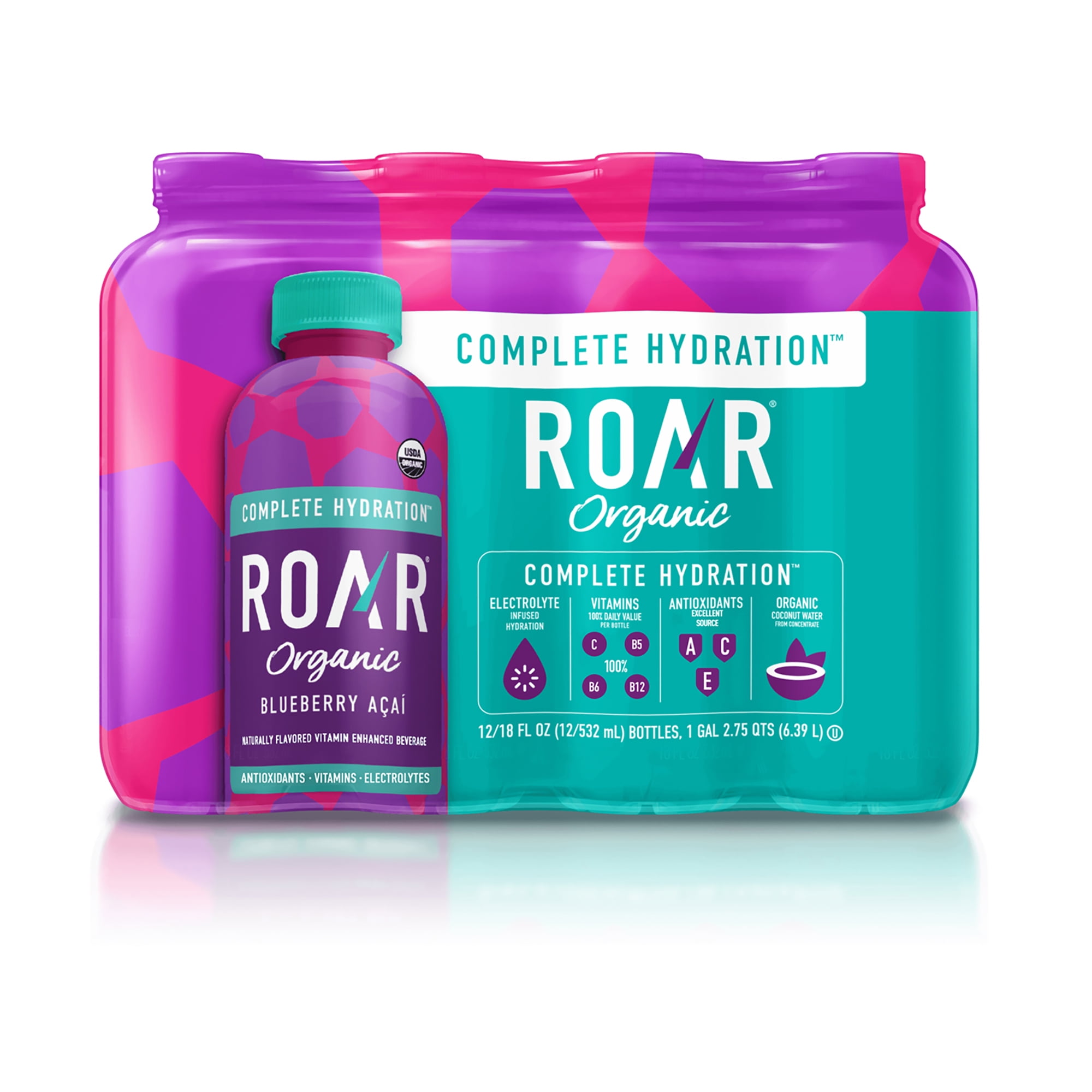 Roar Complete Hydration Organic - Blueberry Acai - 12 x 18 oz - Walmart.com