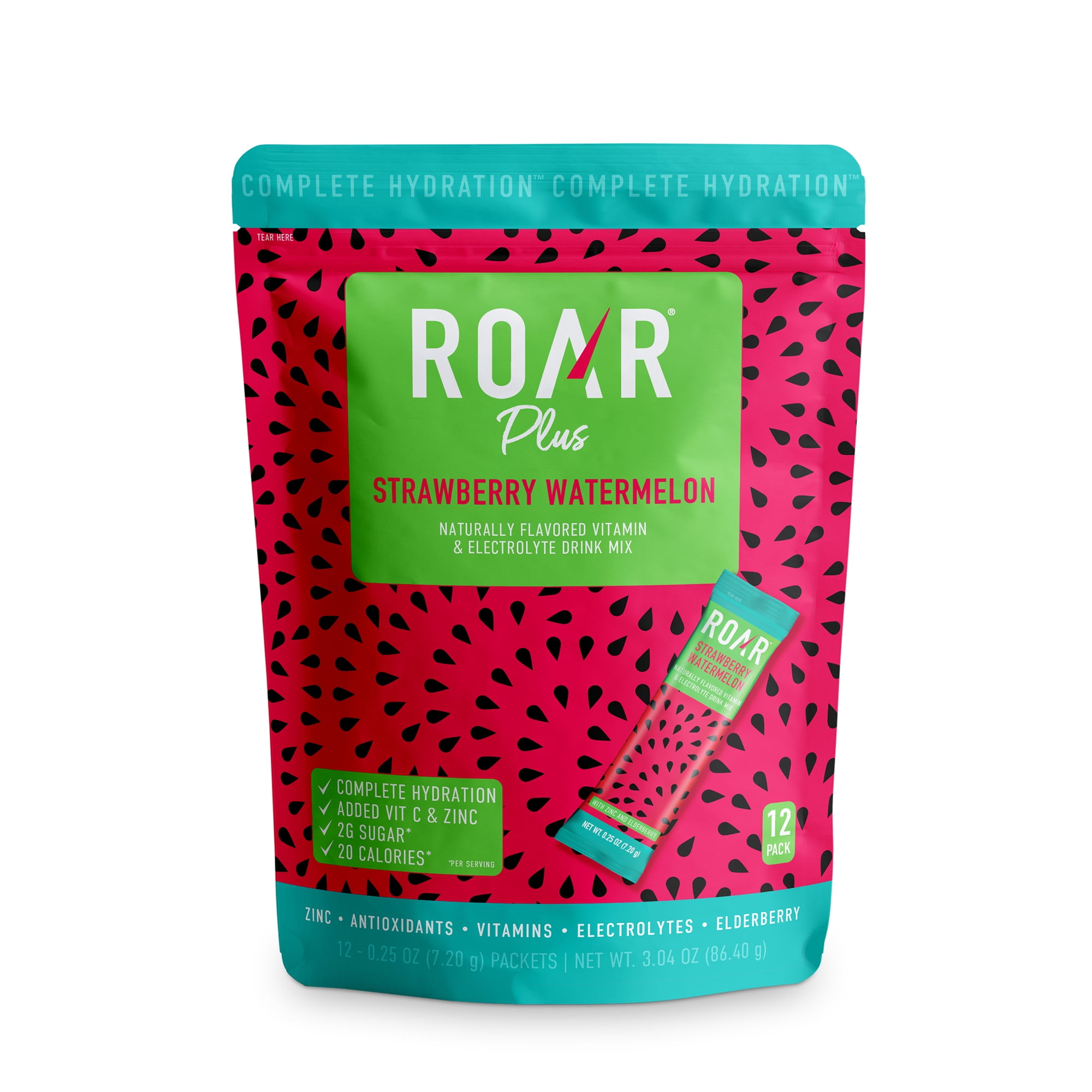 Roar Complete Hydration Powder Plus - Strawberry Watermelon - 12 X 0.25 ...