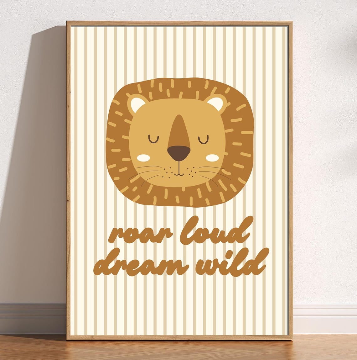Roar Loud Dream Wild Kids Nursery Print, Cute Lion Wall Art, Kids Retro ...