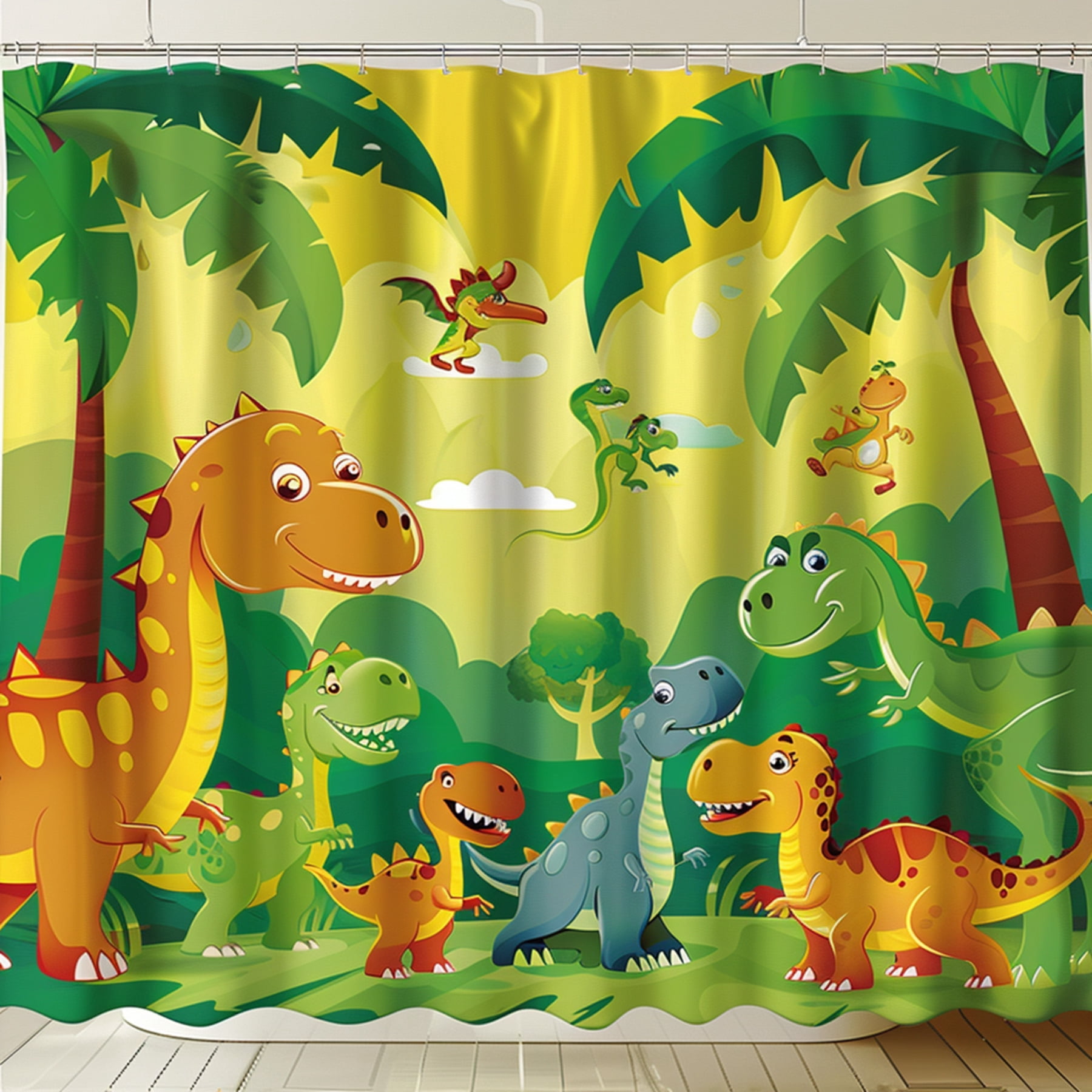 Roar into bath time fun with our Dinosaur World shower curtain a ...